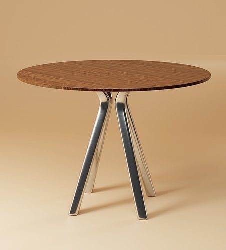 Wood table with Stainless Steel Metal Legs 3D model | CGTrader