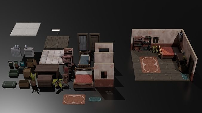 Interior Pack - Low poly Game Assets free VR / AR / low-poly 3D model | CGTrader