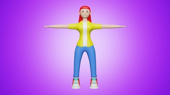 Woman Wear Short Shirt and Sneakers 3D Cartoon Character Style 3D model ...