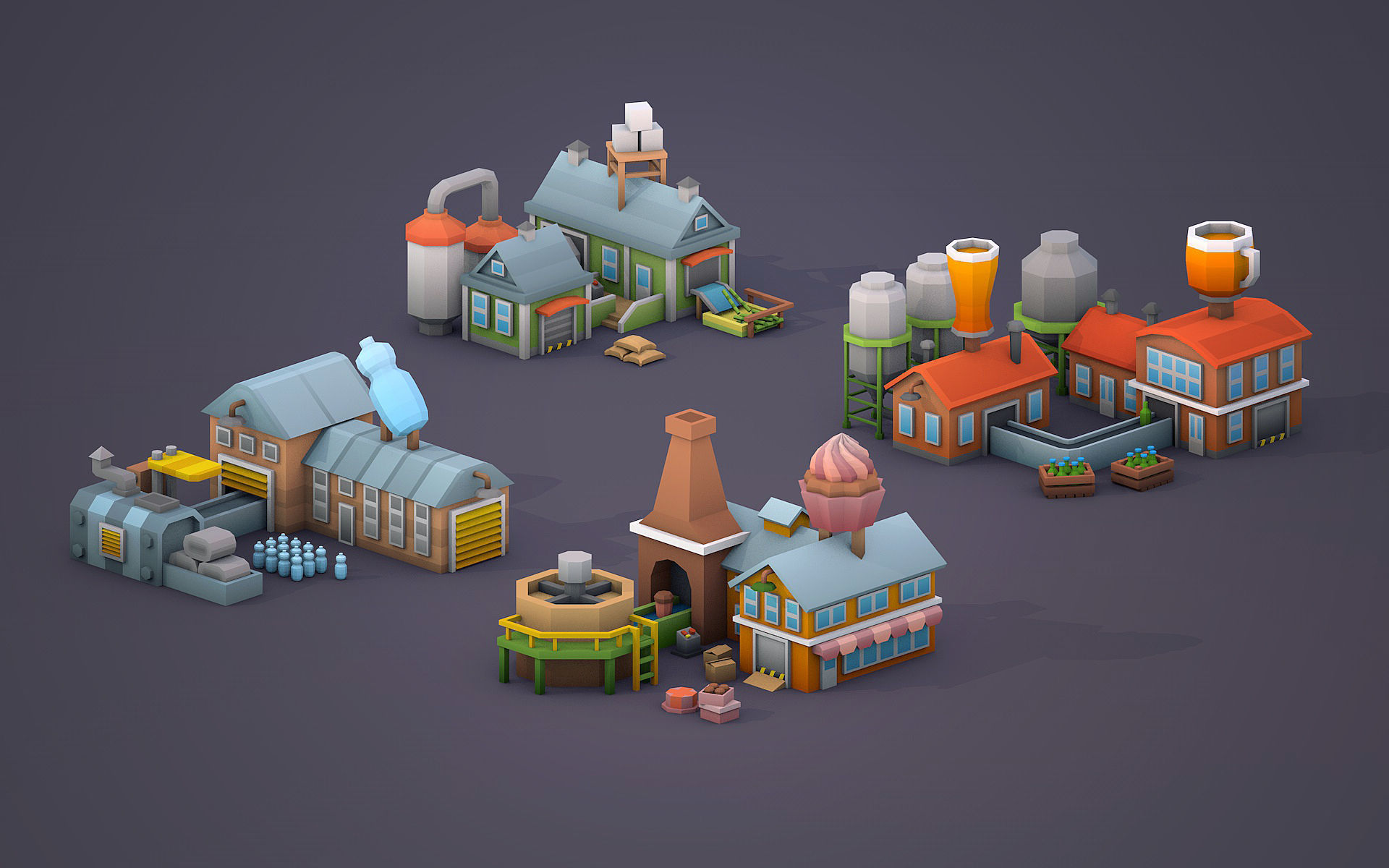 3D model Factories Low Poly Houses VR / AR / low-poly | CGTrader