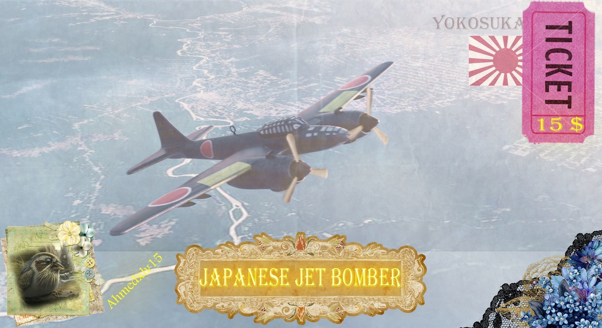 3D model WWII Japanese Jet Bomber Yokosuka P1Y Ginga VR / AR / low-poly ...