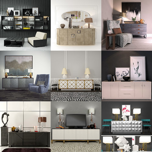 A large collection of furniture with a chest of drawers 3D model | CGTrader