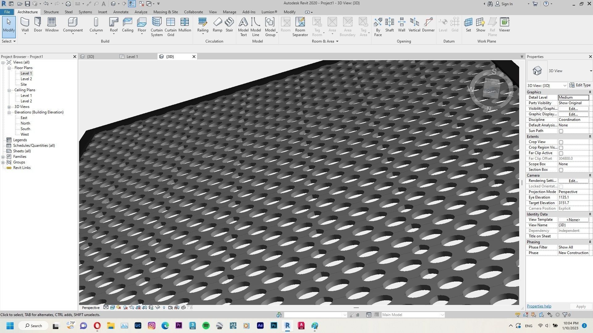 Curtain wall Revit Family - Perforated Metal Panel Sun Shading 3D model ...