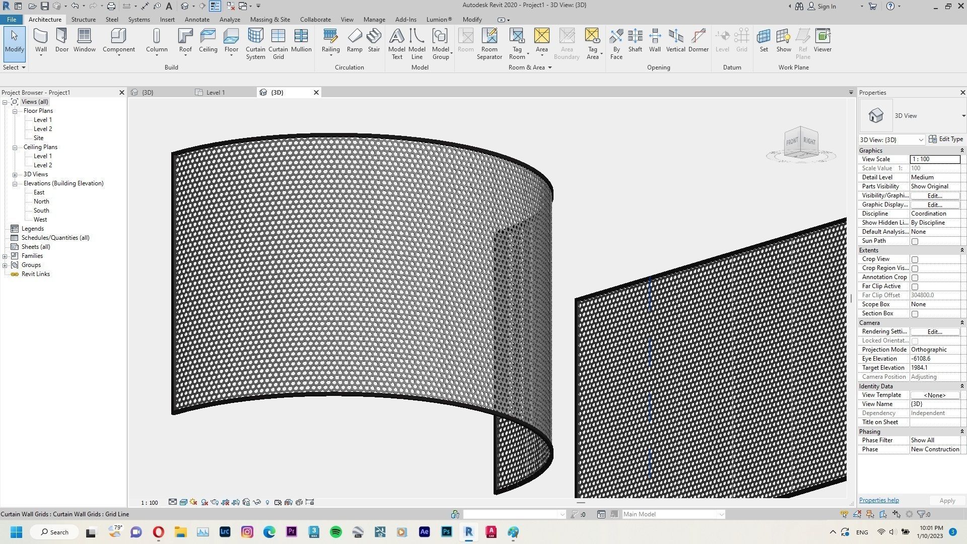 Curtain wall Revit Family - Perforated Metal Panel Sun Shading 3D model | CGTrader