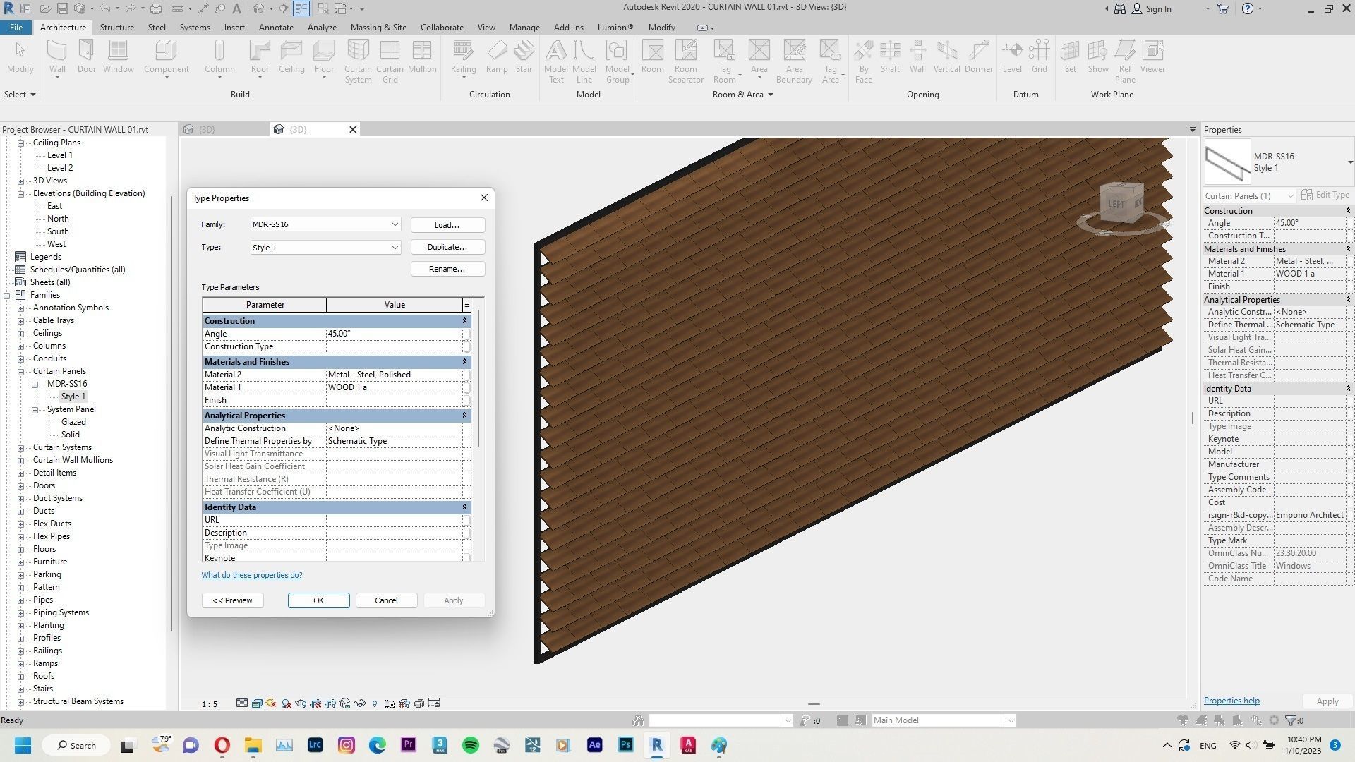 curtain wall revit family - wooden sun shading 3D model | CGTrader