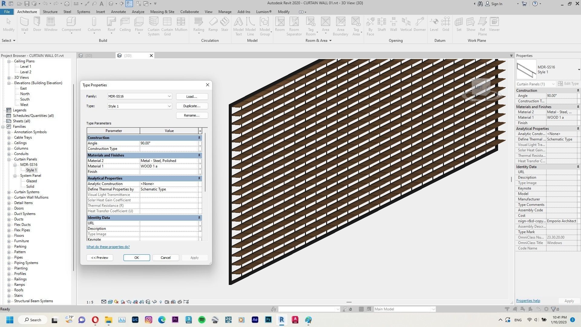 curtain wall revit family - wooden sun shading 3D model | CGTrader
