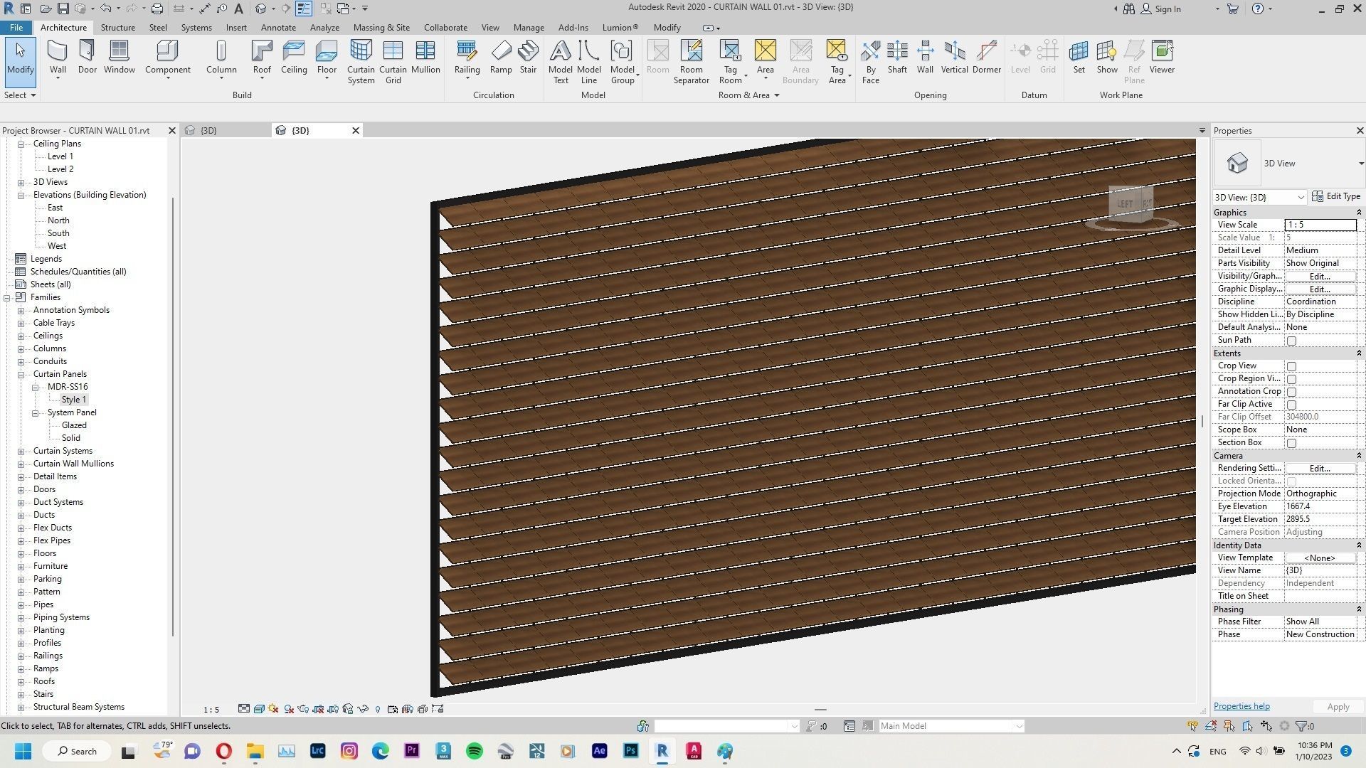 curtain wall revit family - wooden sun shading 3D model | CGTrader