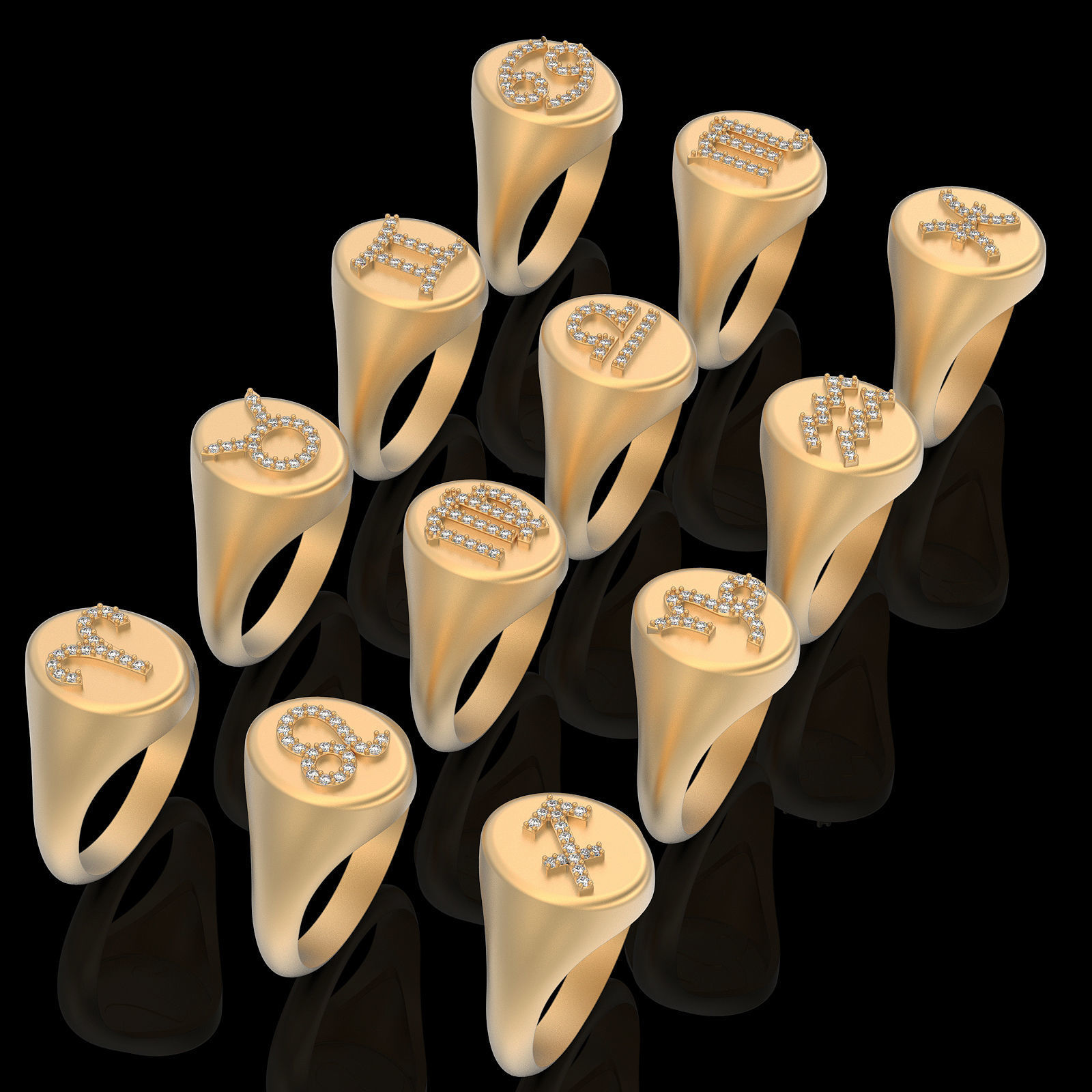 Zodiac sign rings silver gold printable jewelry 3D model 3D model 3D ...