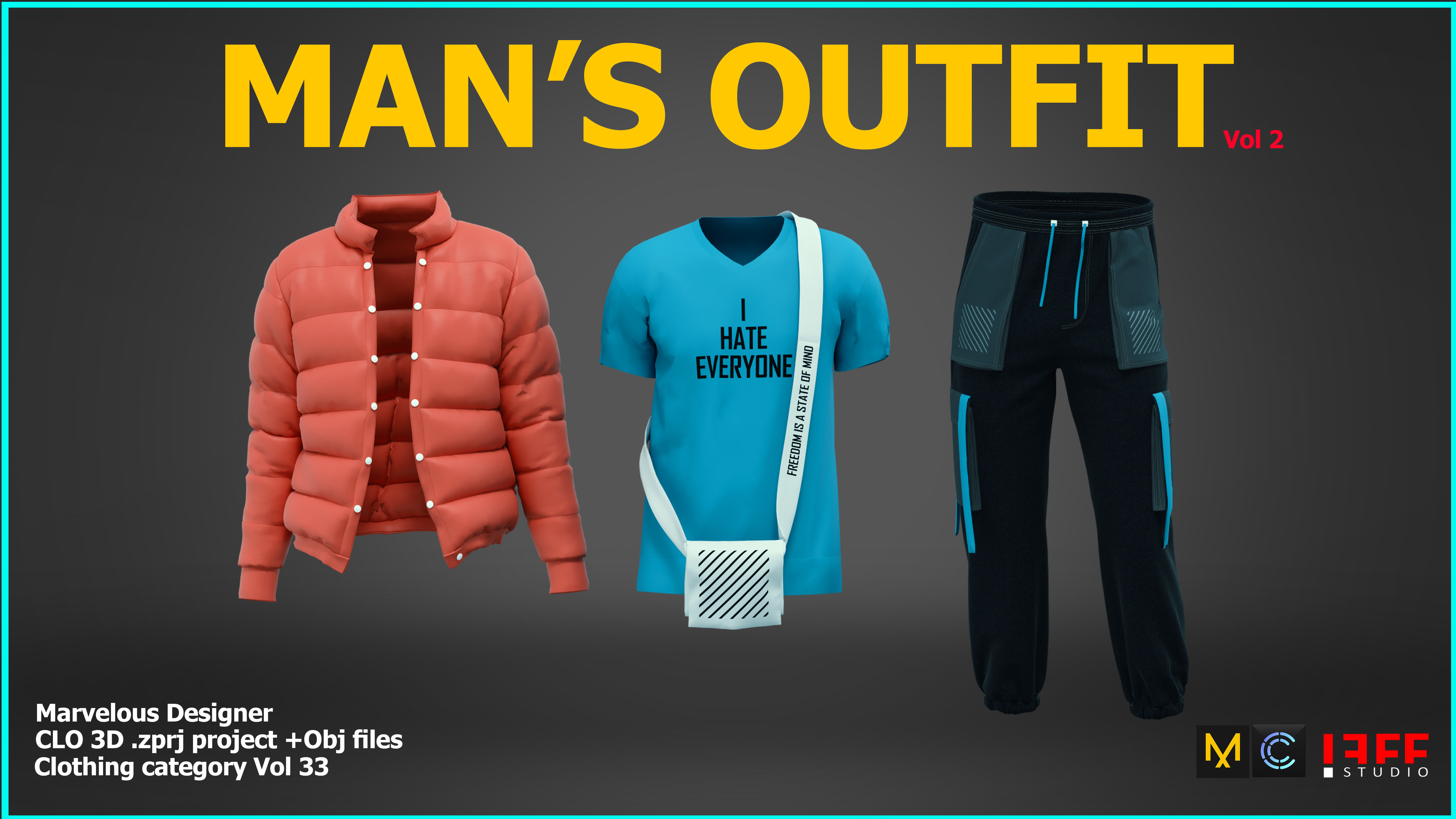 Jeff studio Man outfit Vol 2 Marvelous designer free VR / AR / low-poly ...