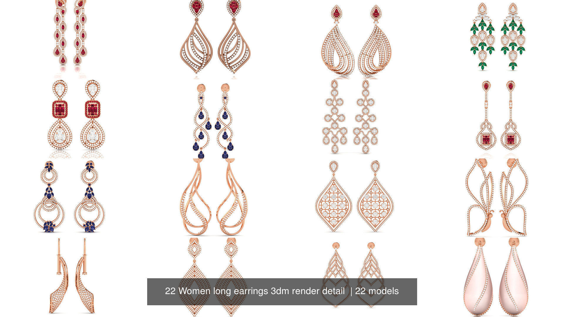 22 Women long earrings 3dm render detail 3D Model Collection | CGTrader