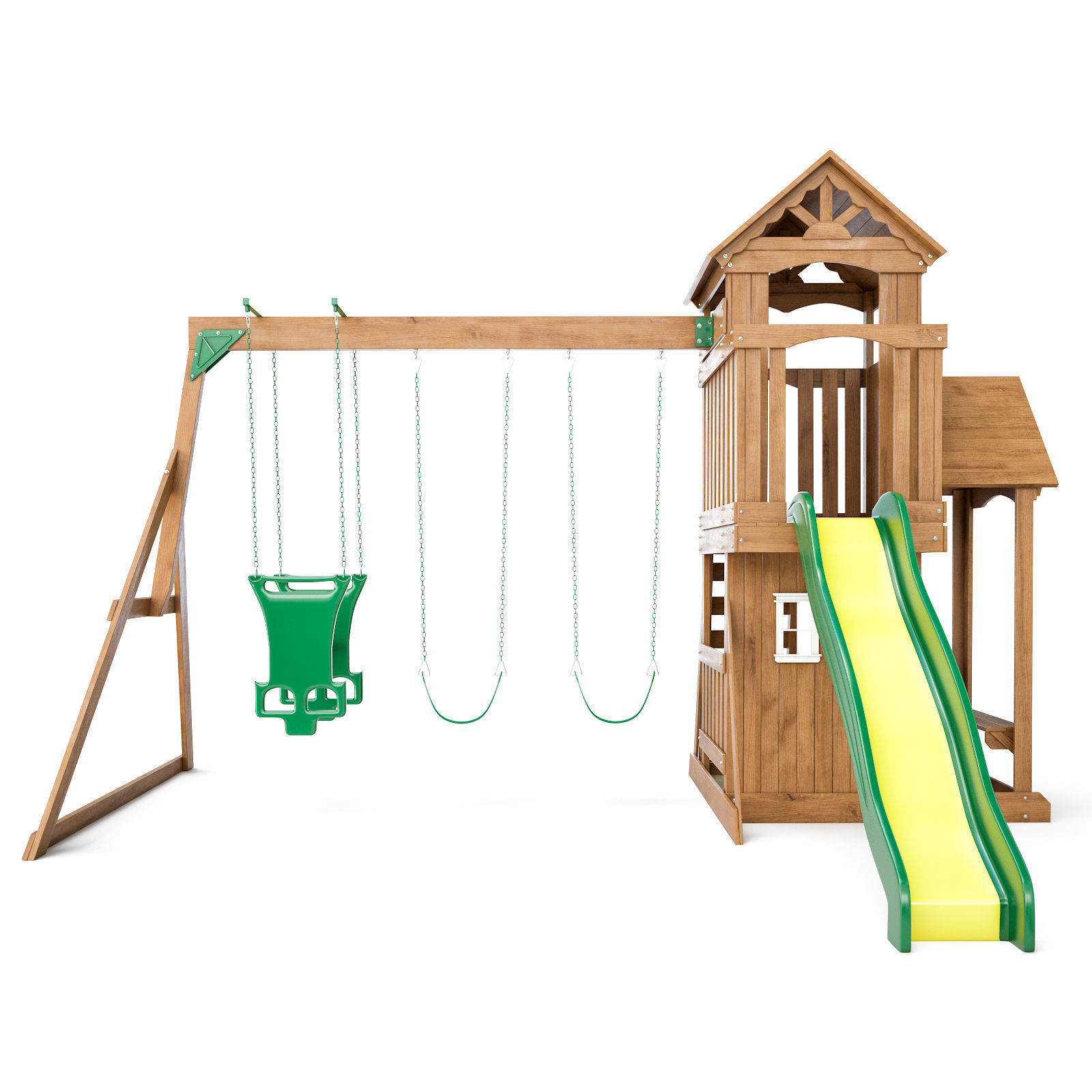 Tanglewood Wooden Swing Set 3D model | CGTrader