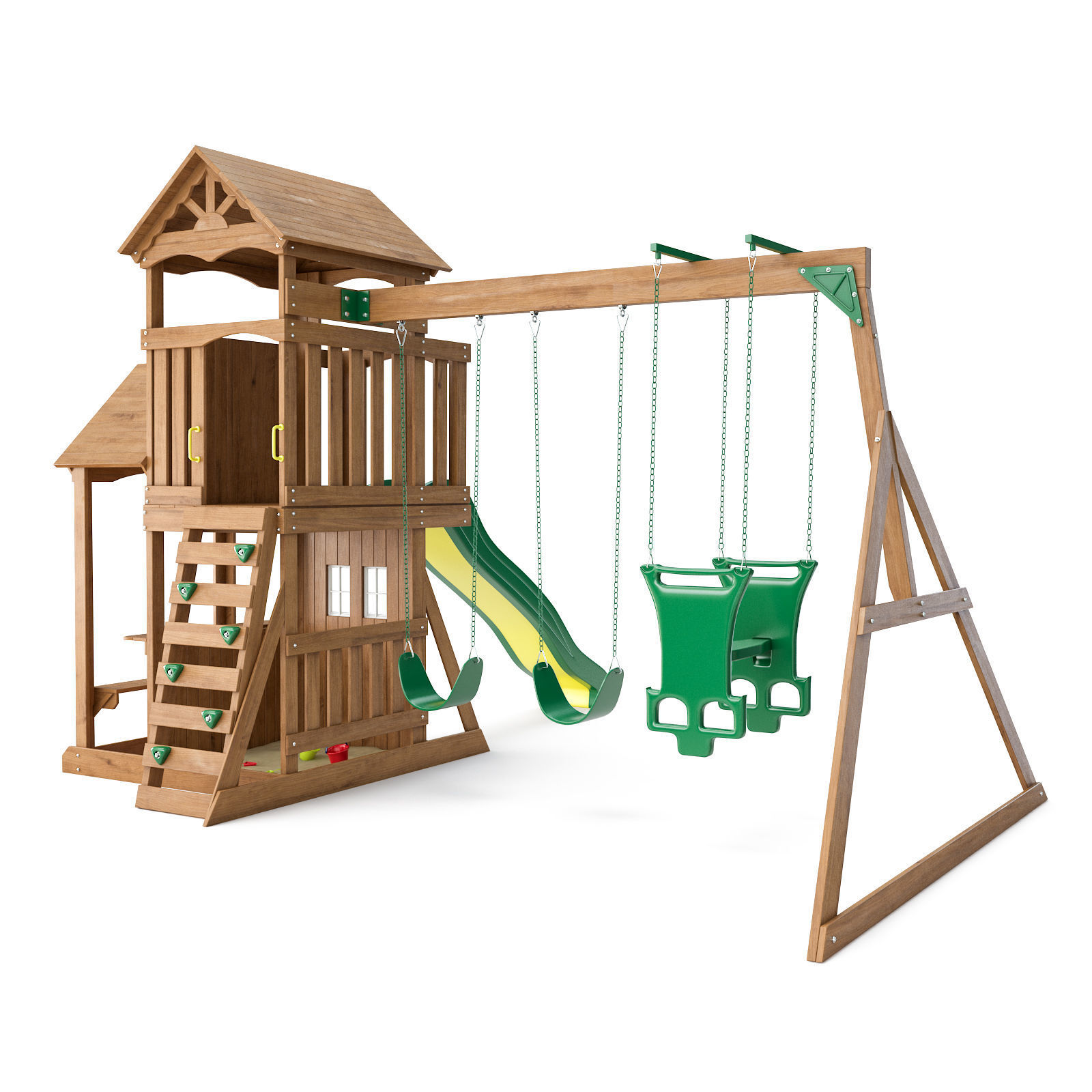 Tanglewood Wooden Swing Set 3D model | CGTrader