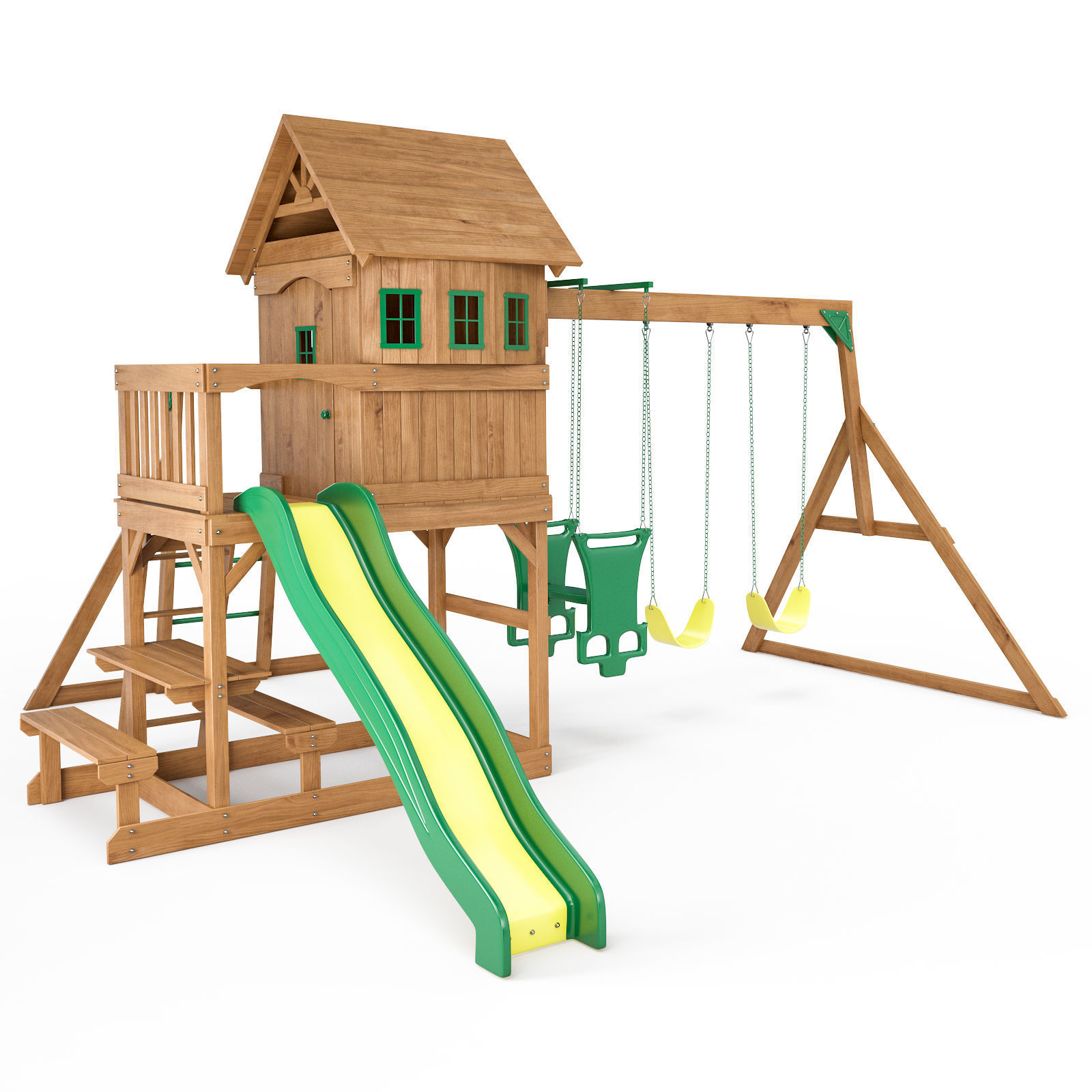 Springboro Wooden Swing Set 3D model | CGTrader