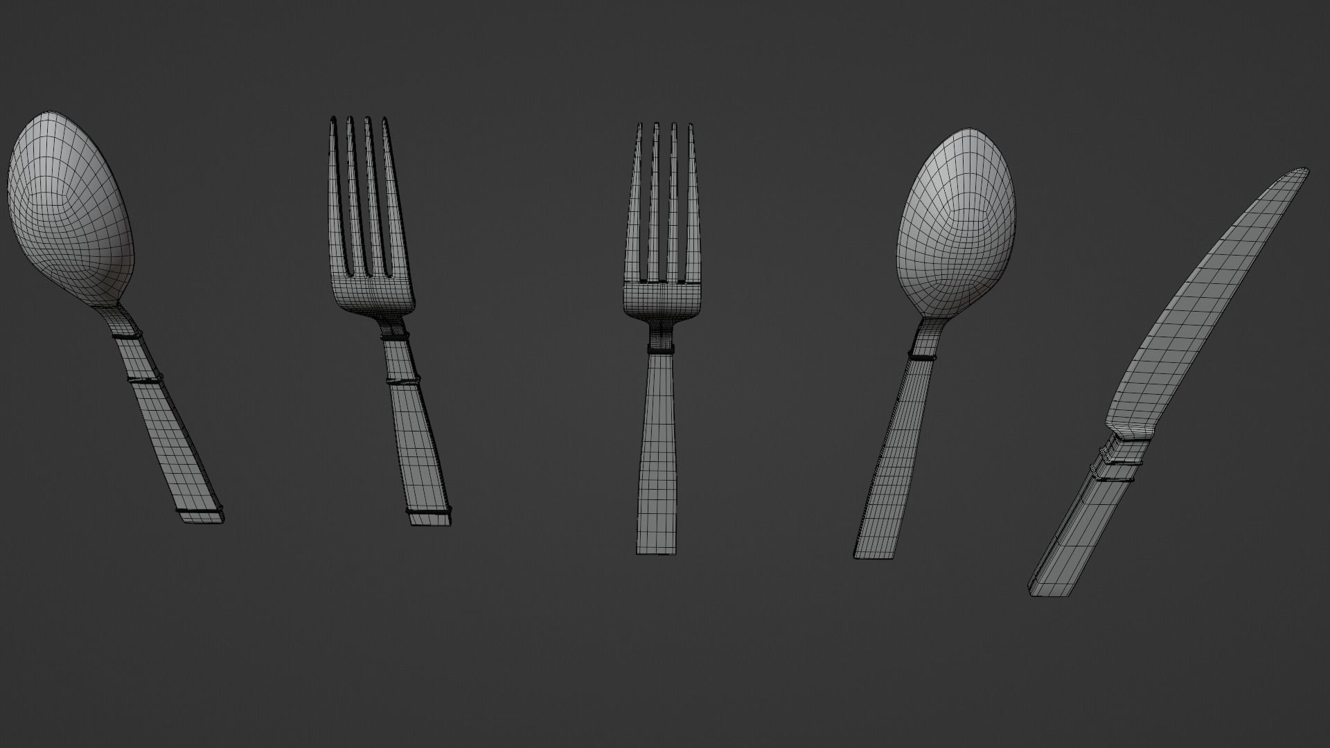 spoon set fork with handle 3D model | CGTrader