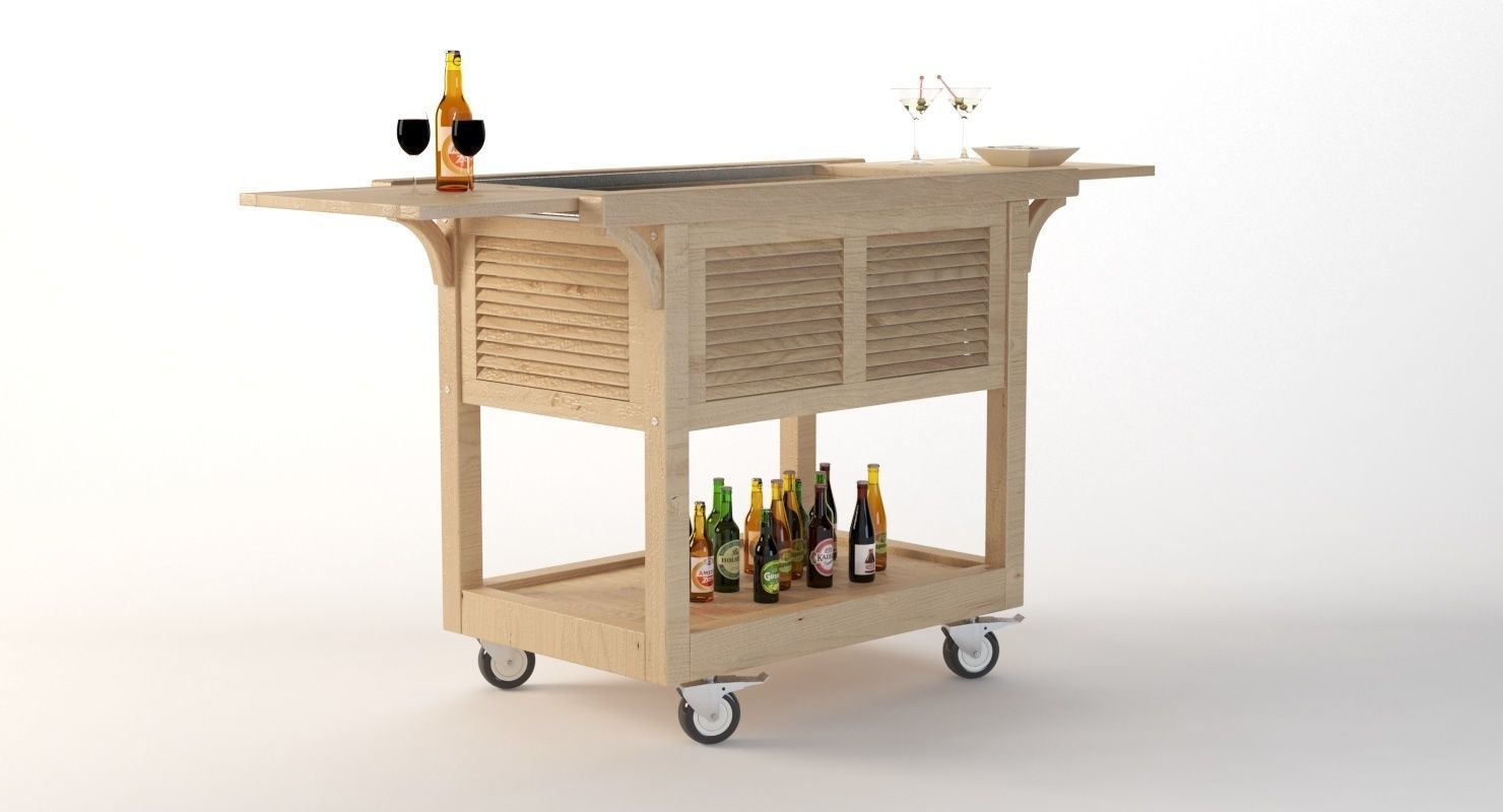 Outdoor Wooden Ready Beverage Cart 3D model | CGTrader