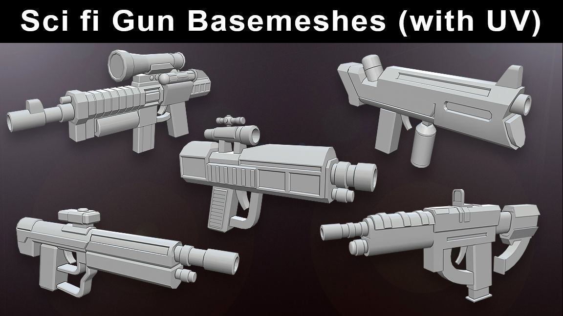 Sci-fi Gun Base meshes with uv 3D model | CGTrader