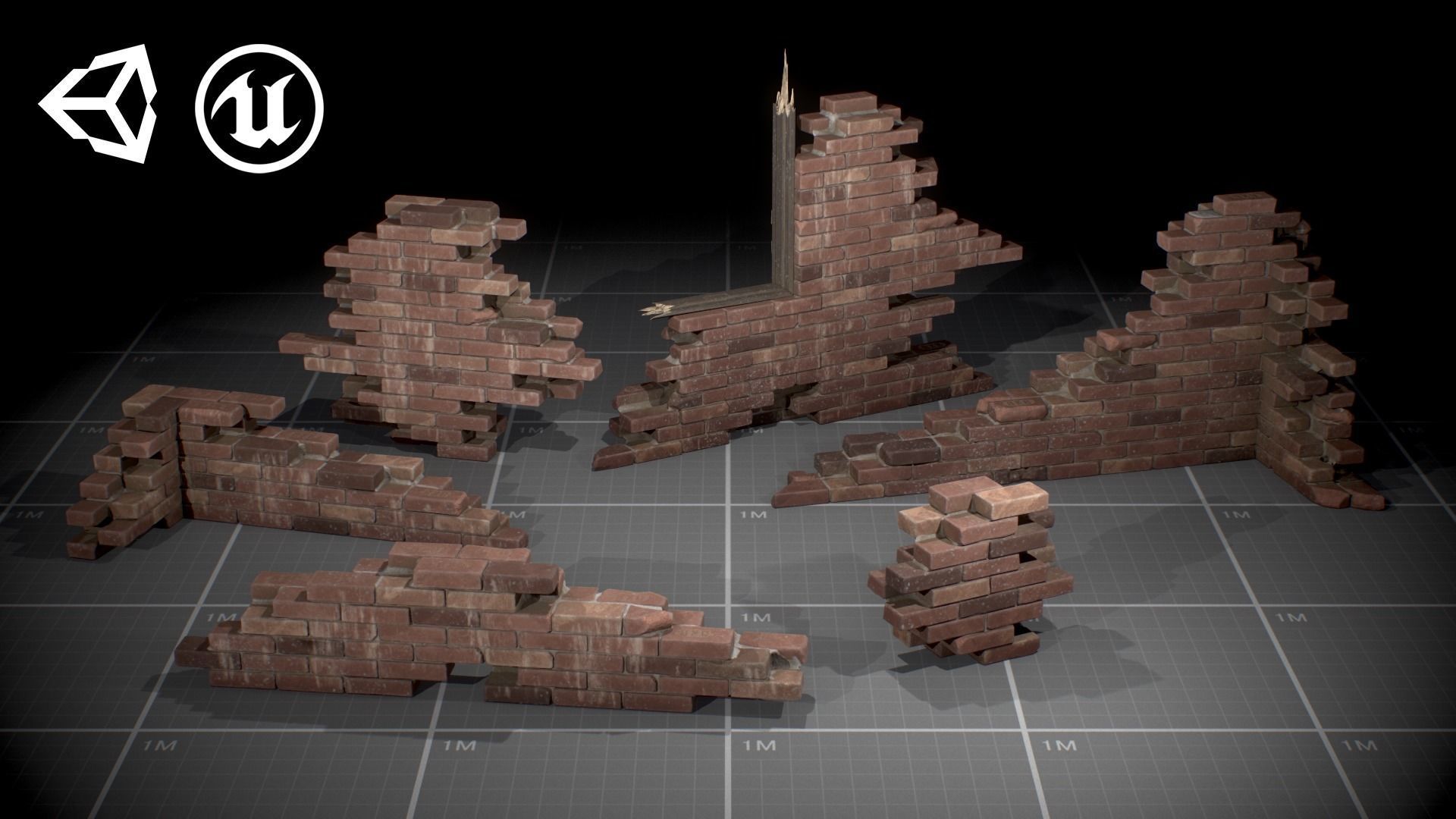 3D model Broken Brick Walls batch01 VR / AR / low-poly | CGTrader