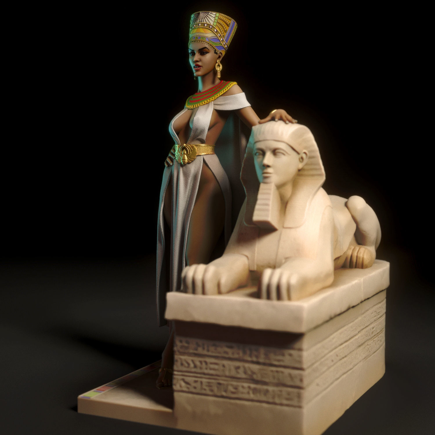 Nefertiti statue of egyptian woman and sphinx 3D model 3D printable | CGTrader