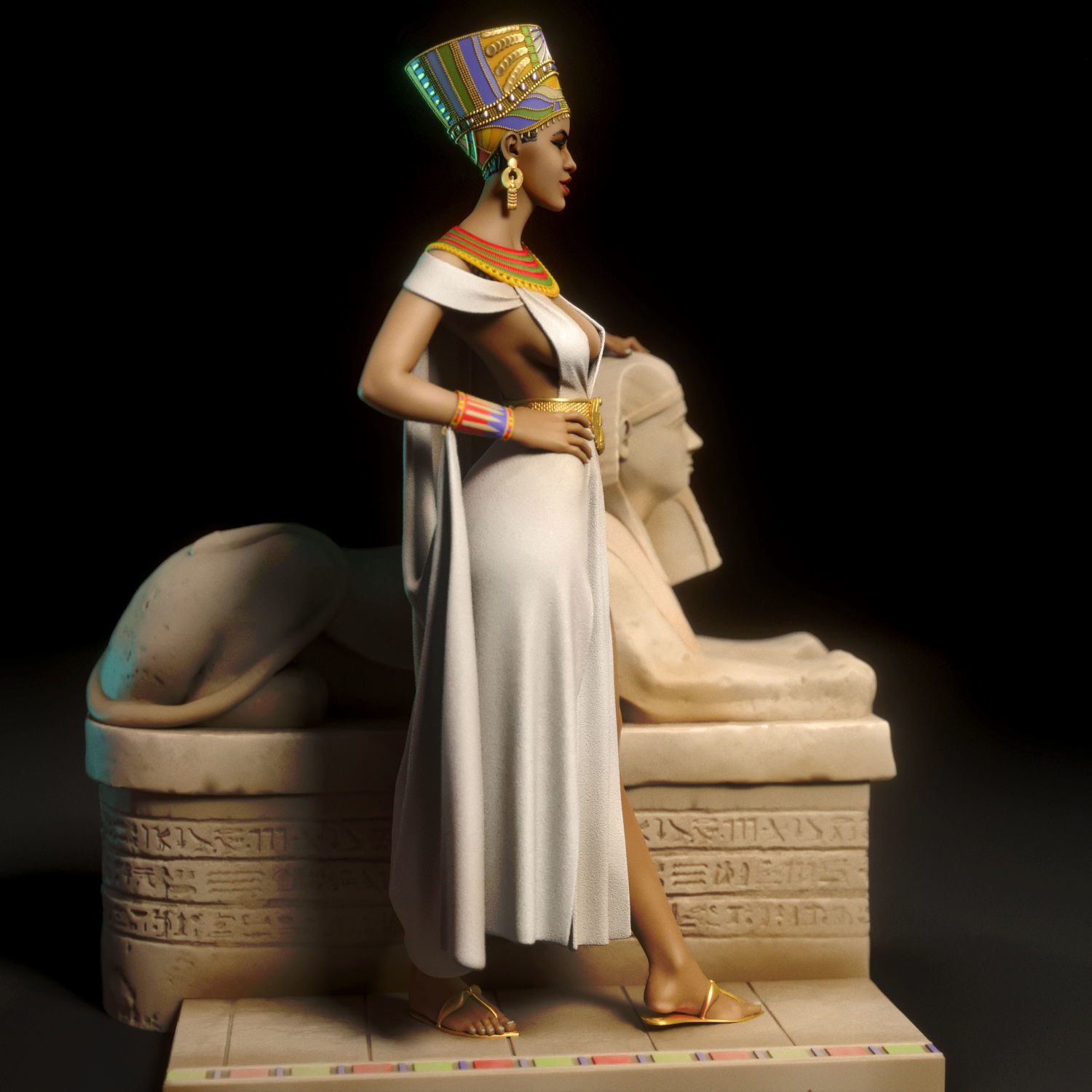 Nefertiti statue of egyptian woman and sphinx 3D model 3D printable | CGTrader