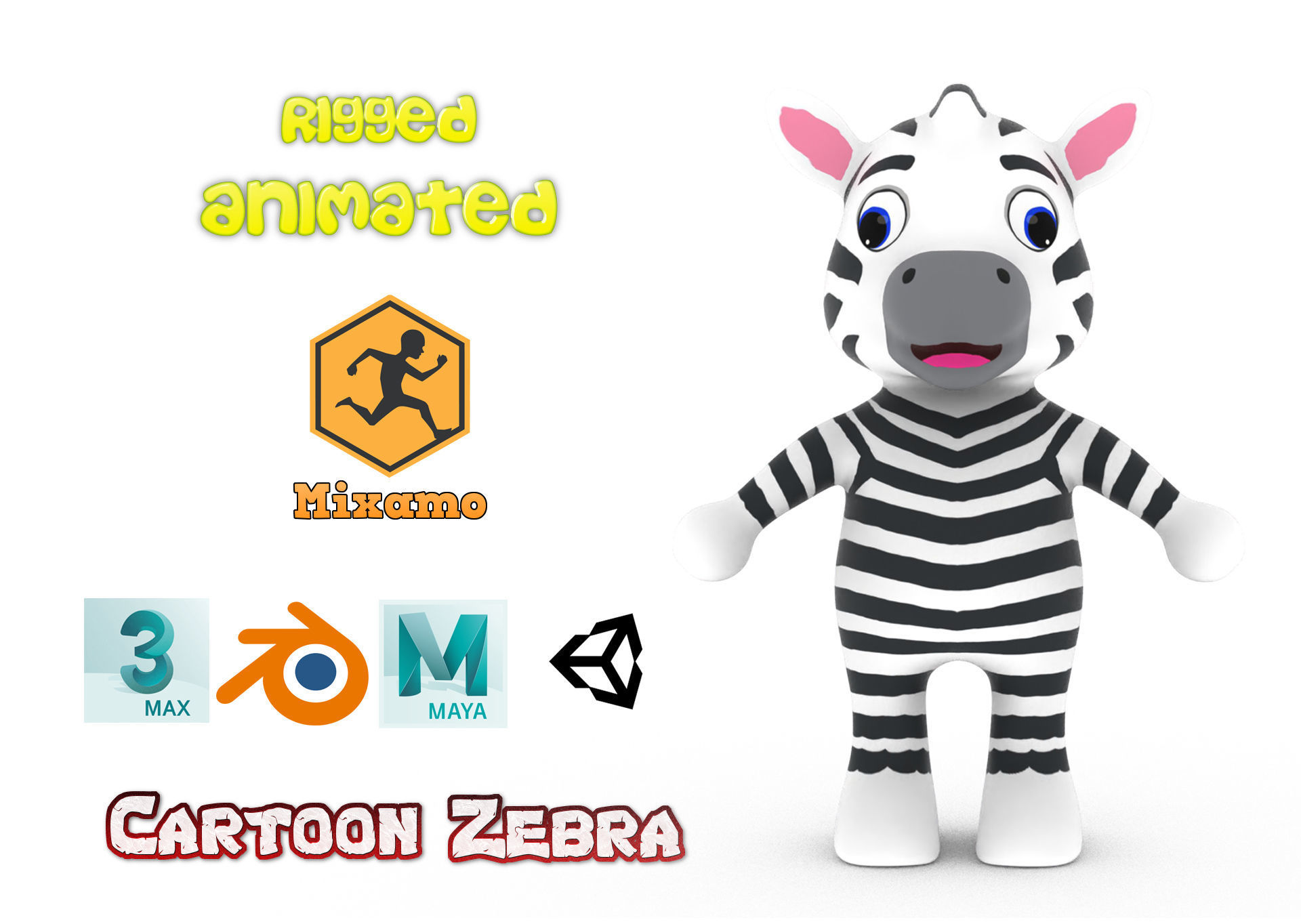 3D model Character014 Animated Zebra 3D VR / AR / low-poly rigged ...
