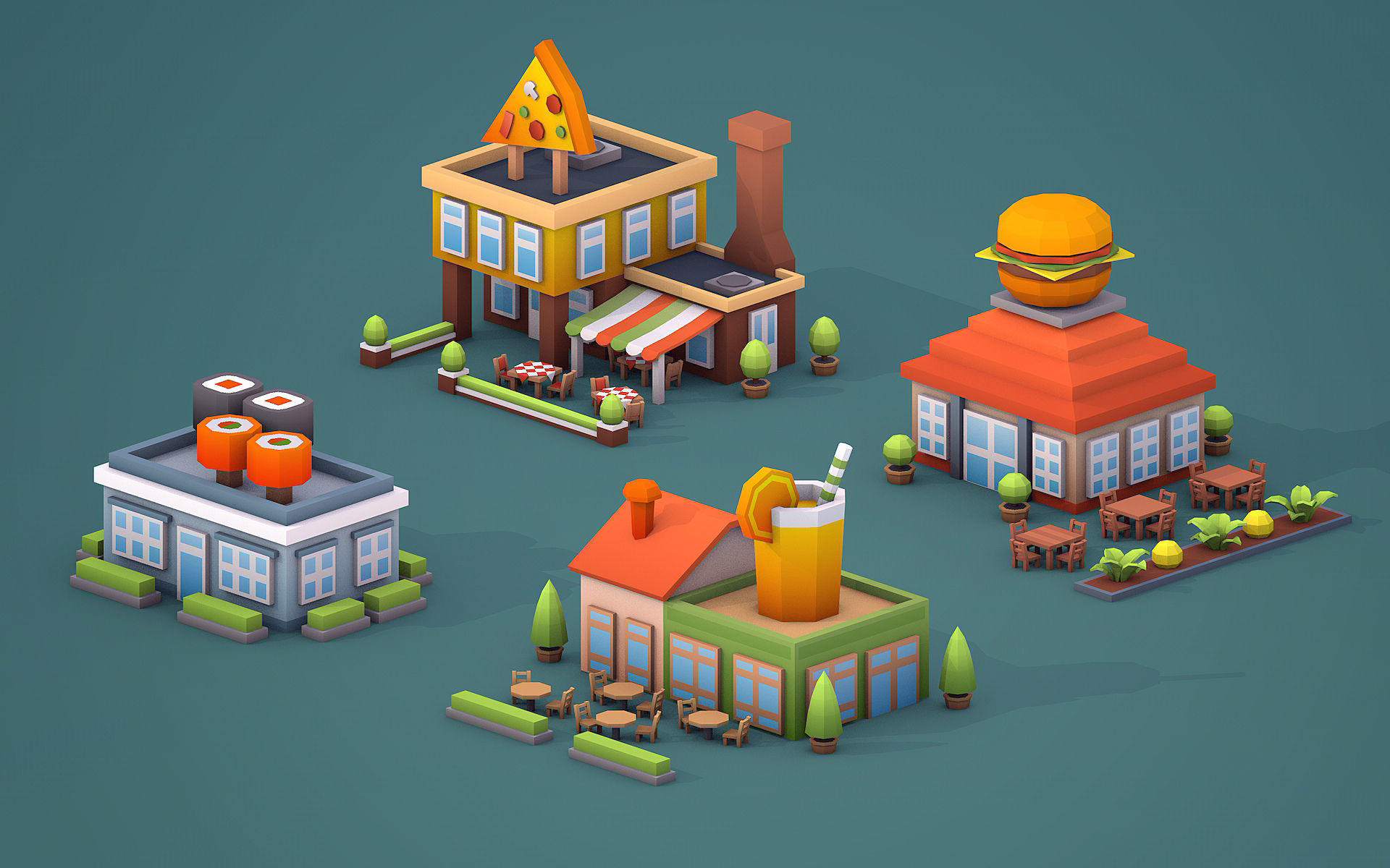 3D model Shops Low Poly Houses VR / AR / low-poly | CGTrader