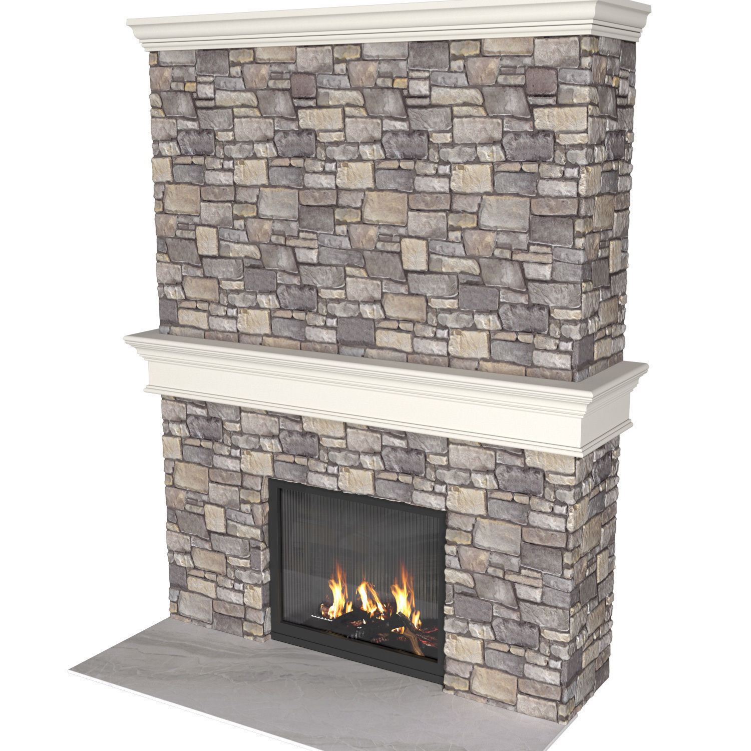 Classic stone Rustic Mantel Fireplace 3D model | CGTrader