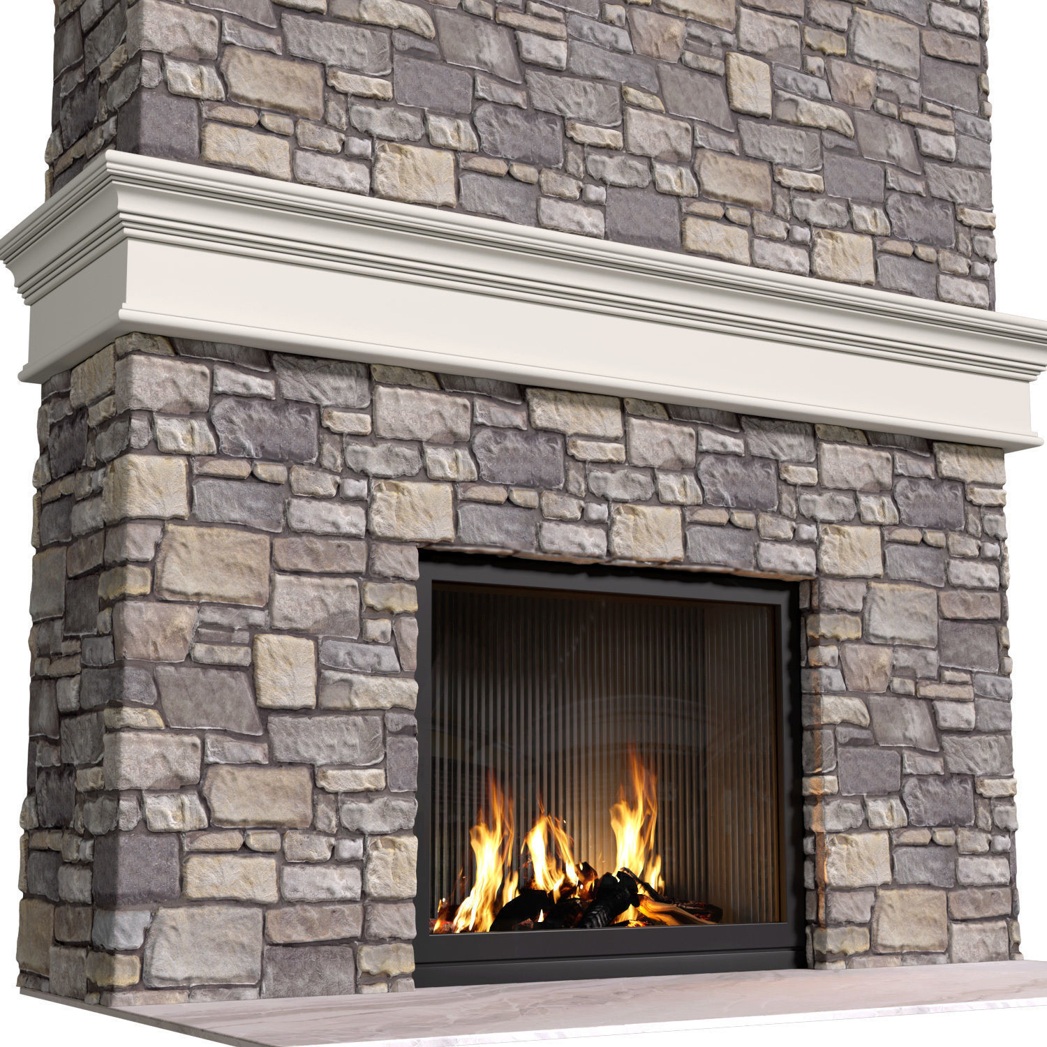 Classic stone Rustic Mantel Fireplace 3D model | CGTrader