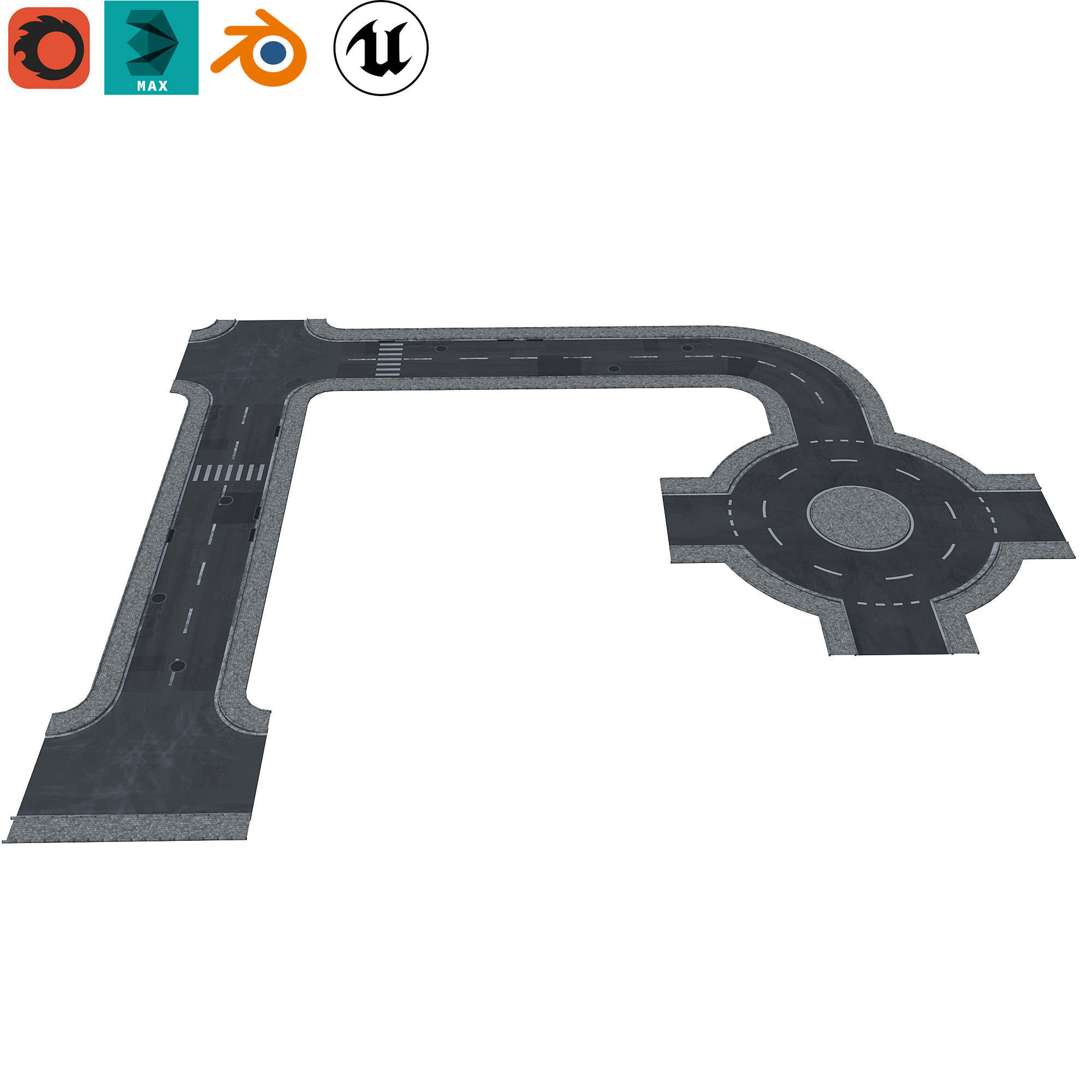 3D model city road asset exta low poly VR / AR / low-poly | CGTrader