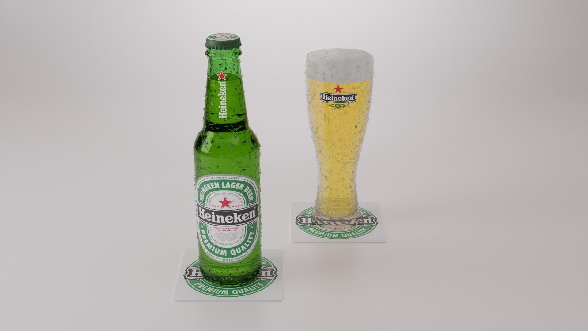 Heineken Beer Bottle With Glass Realistic 3D model | CGTrader