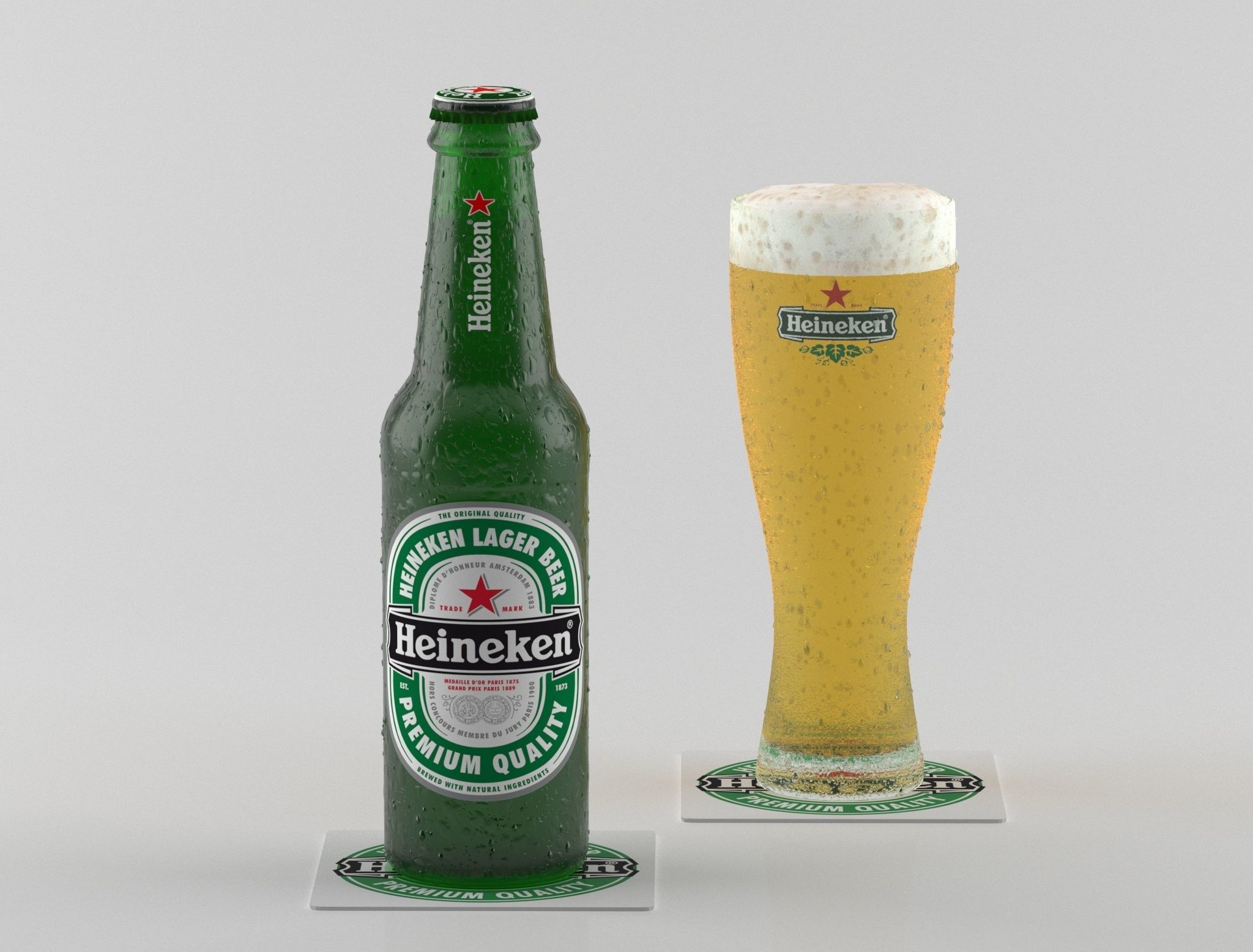 Heineken Beer Bottle With Glass Realistic 3D model | CGTrader