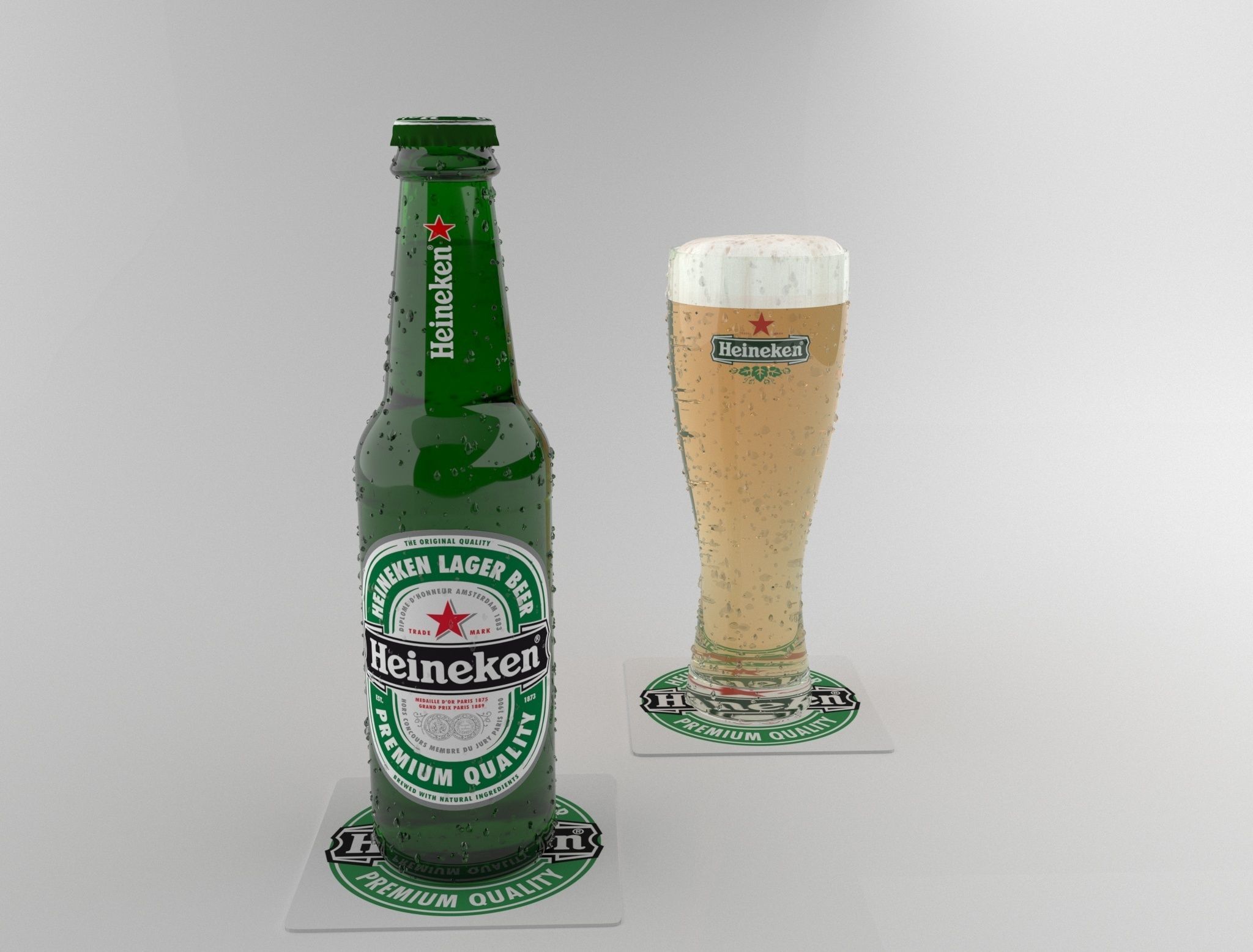 Heineken Beer Bottle With Glass Realistic 3D model | CGTrader