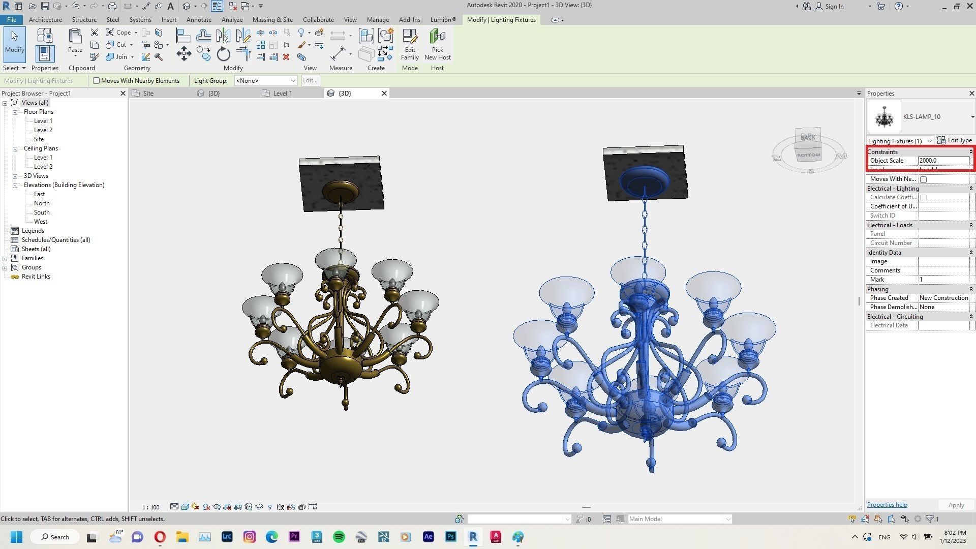 Chandelier or Classical Hanging Lamp Revit Family Interior 3D model ...