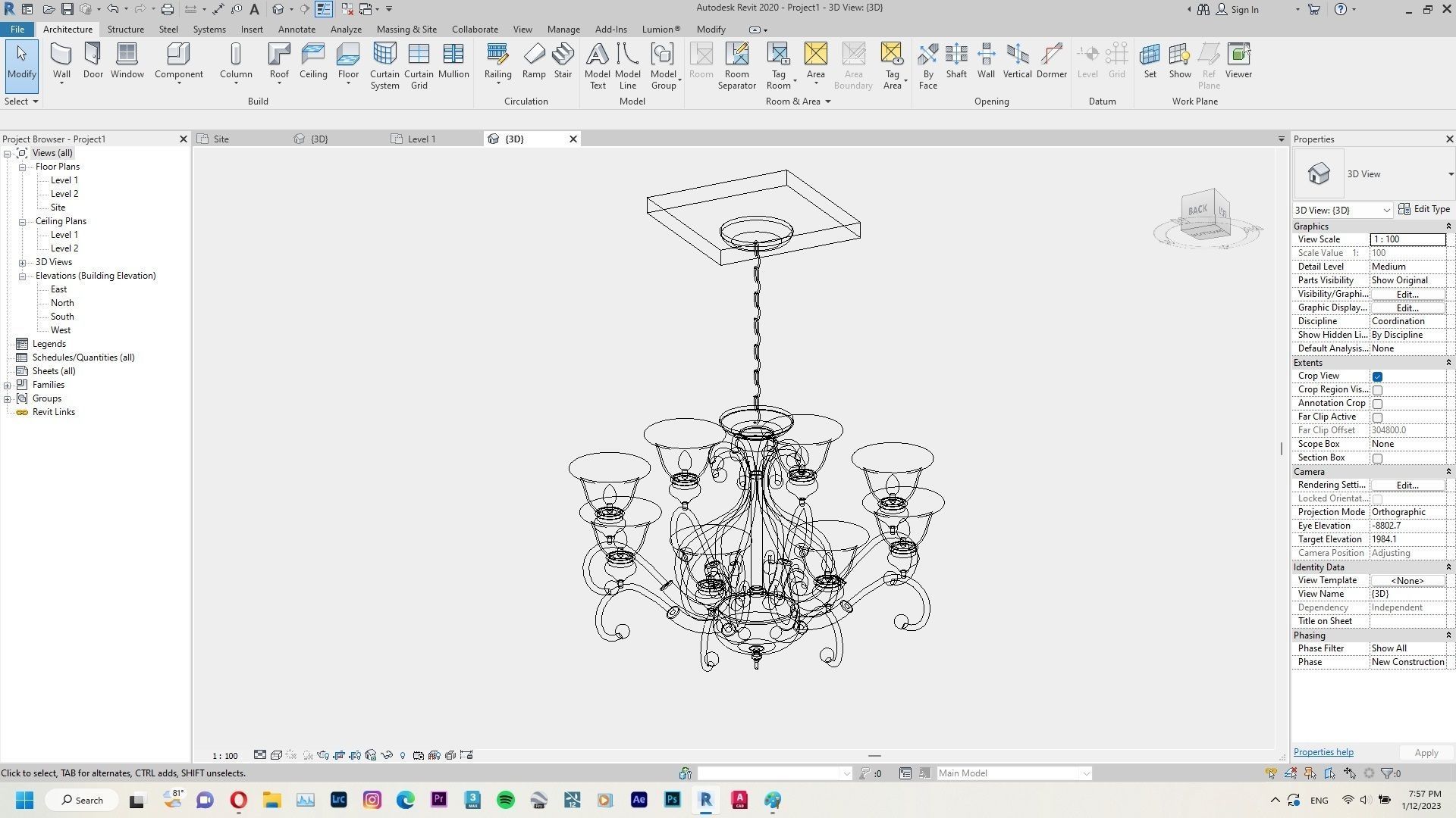 Chandelier or Classical Hanging Lamp Revit Family Interior 3D model ...