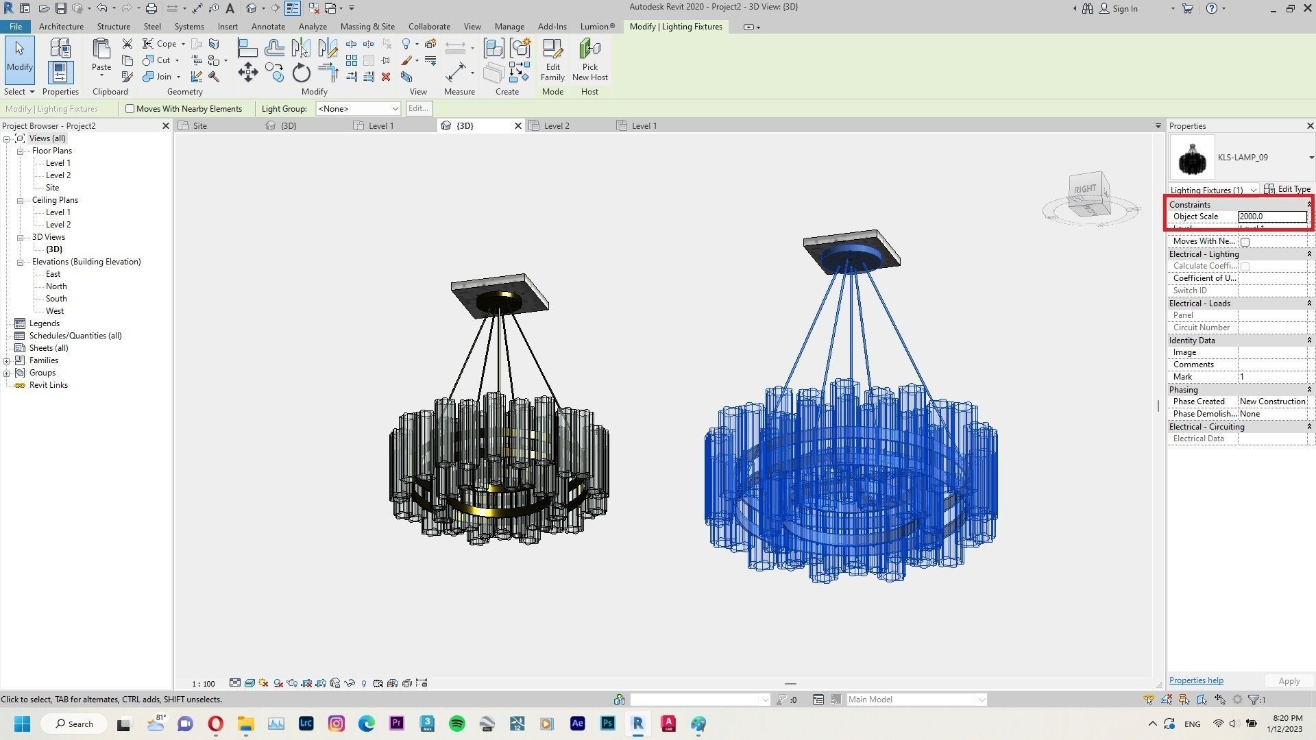Chandelier or Classical Hanging Lamp Revit Family Interior 3D model ...