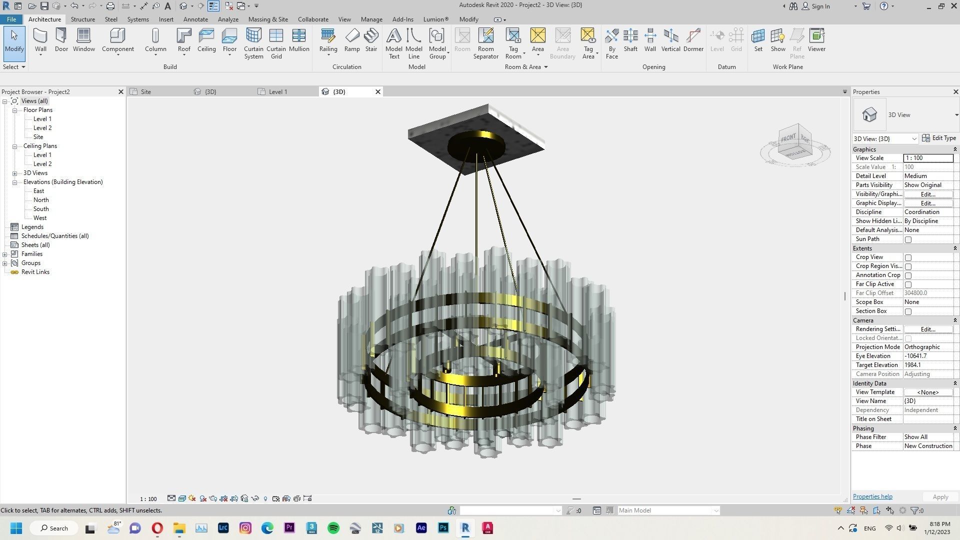 Chandelier or Classical Hanging Lamp Revit Family Interior 3D model ...