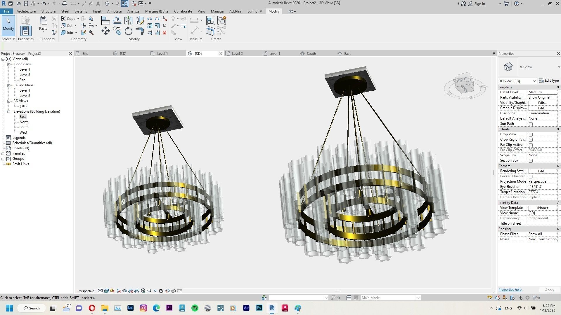Chandelier or Classical Hanging Lamp Revit Family Interior 3D model ...