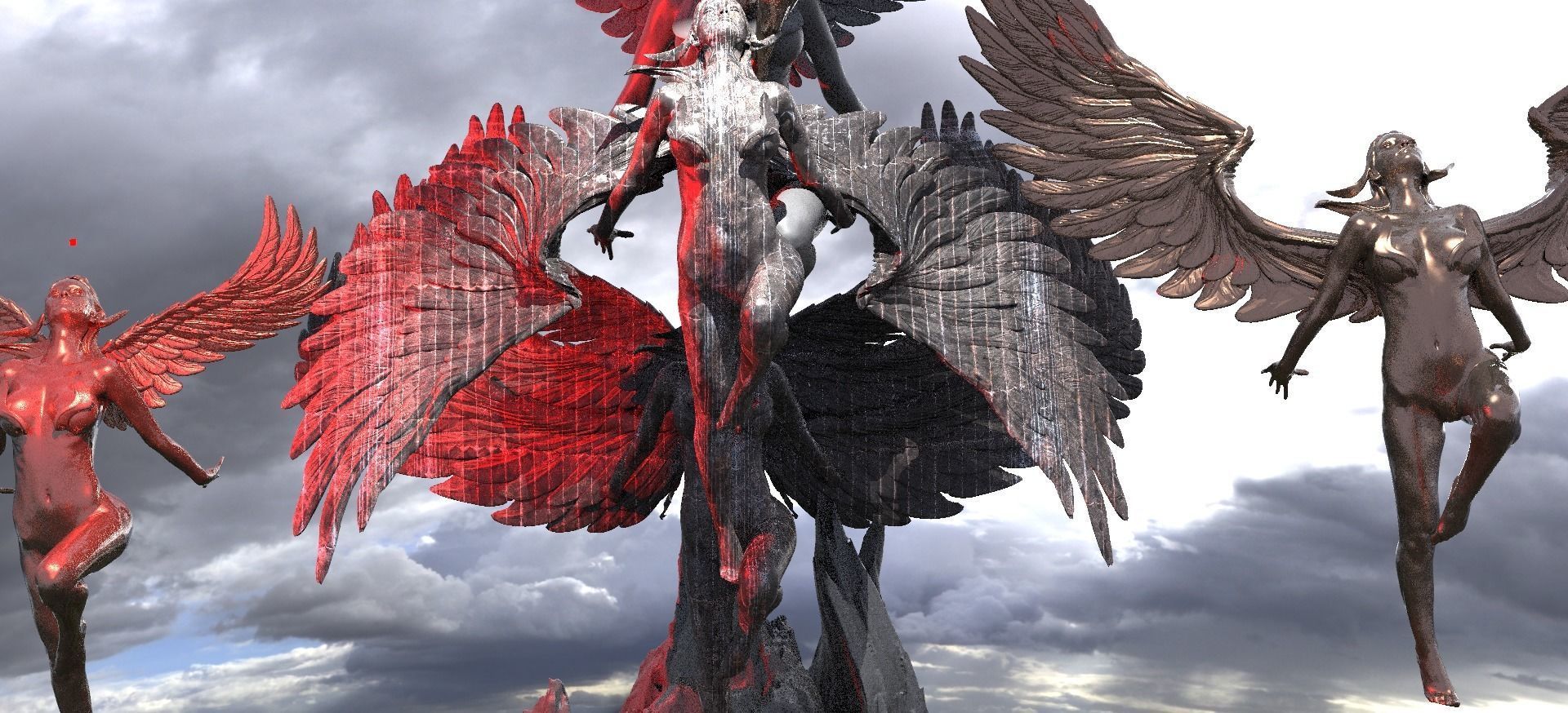 Crescent Angel Statue With Dark Dragon Collection Full 3D model | CGTrader