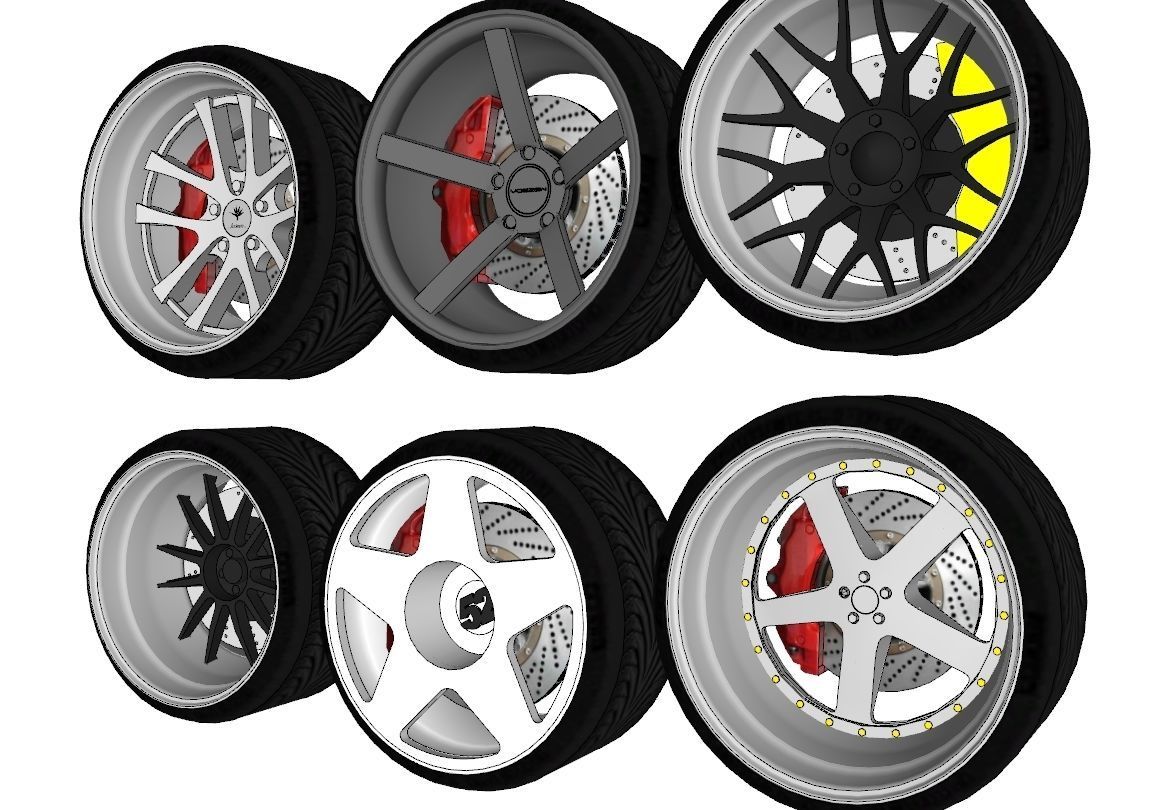 PACK-WHEEL RIMS TIRES free 3D model | CGTrader