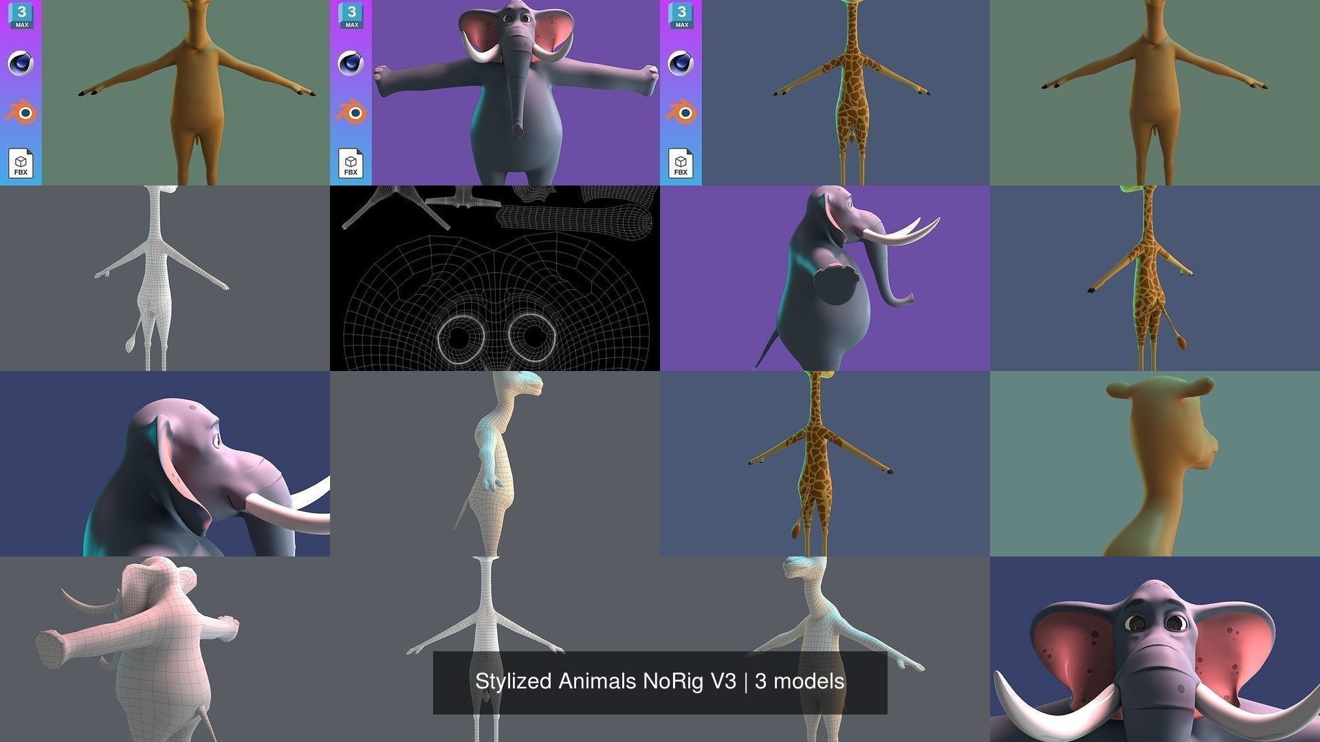 3D Model Collection Stylized Animals NoRig V3 VR / AR / low-poly | CGTrader