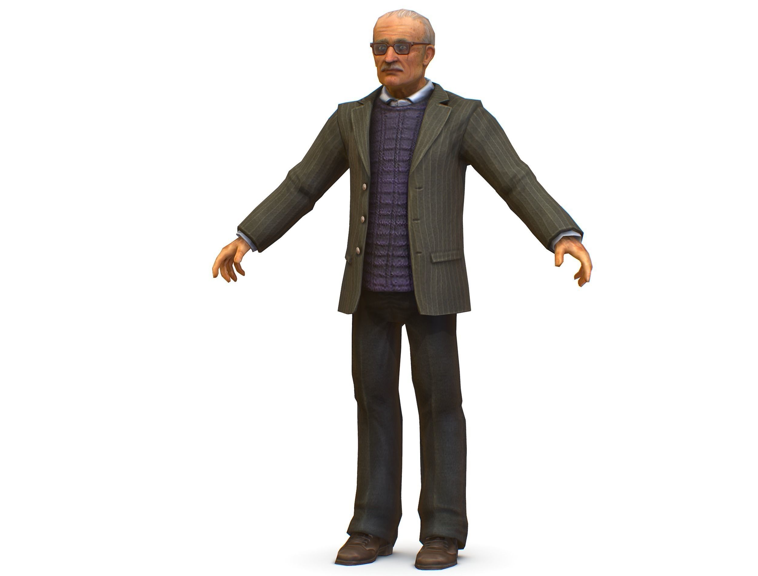 3D model an old man professor in a sweater jacket glasses VR / AR / low ...