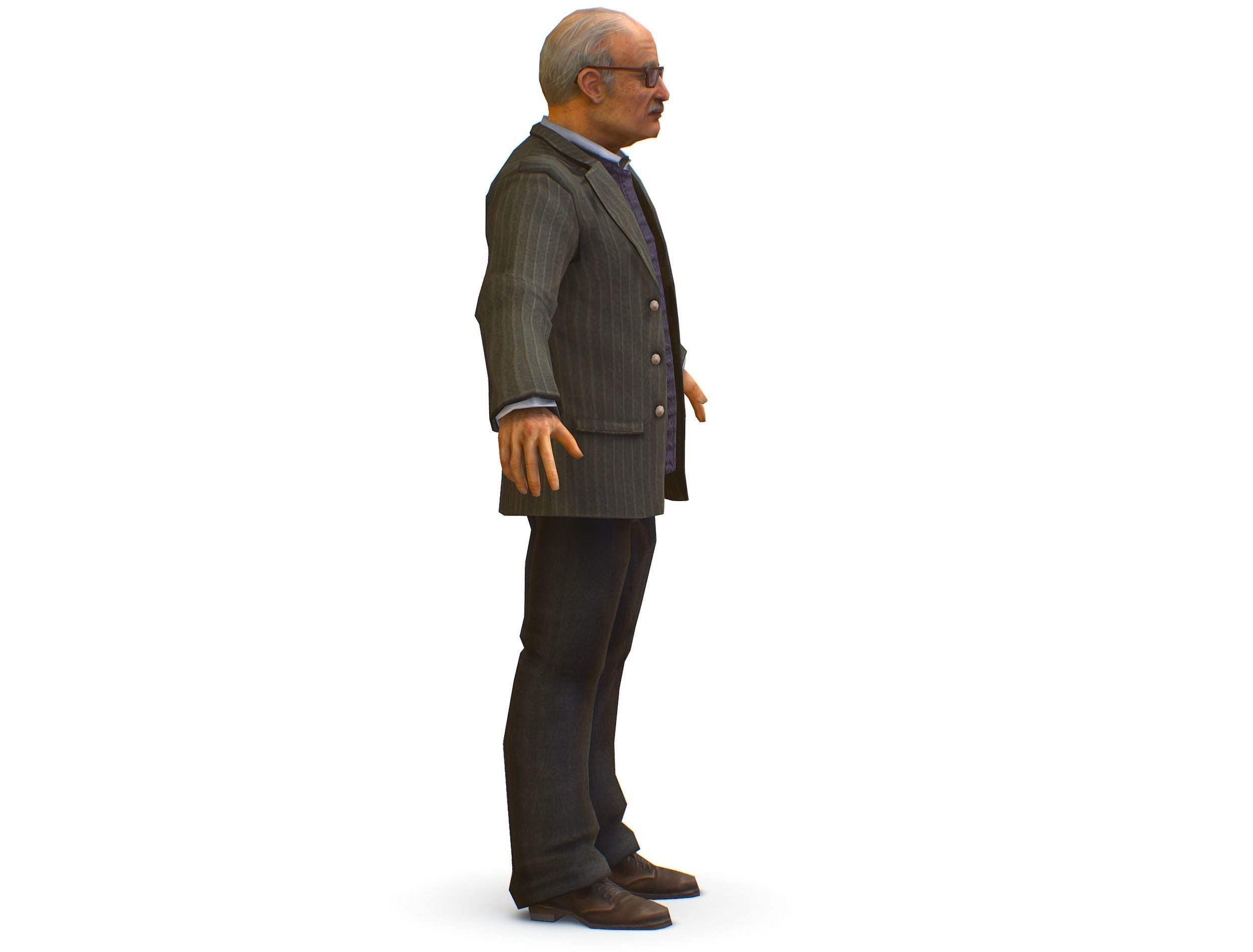 3D model an old man professor in a sweater jacket glasses VR / AR / low ...