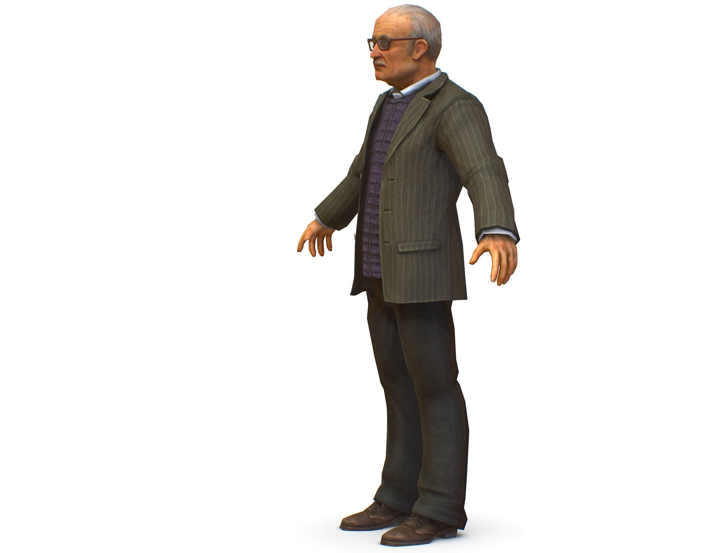 3D model an old man professor in a sweater jacket glasses VR / AR / low ...