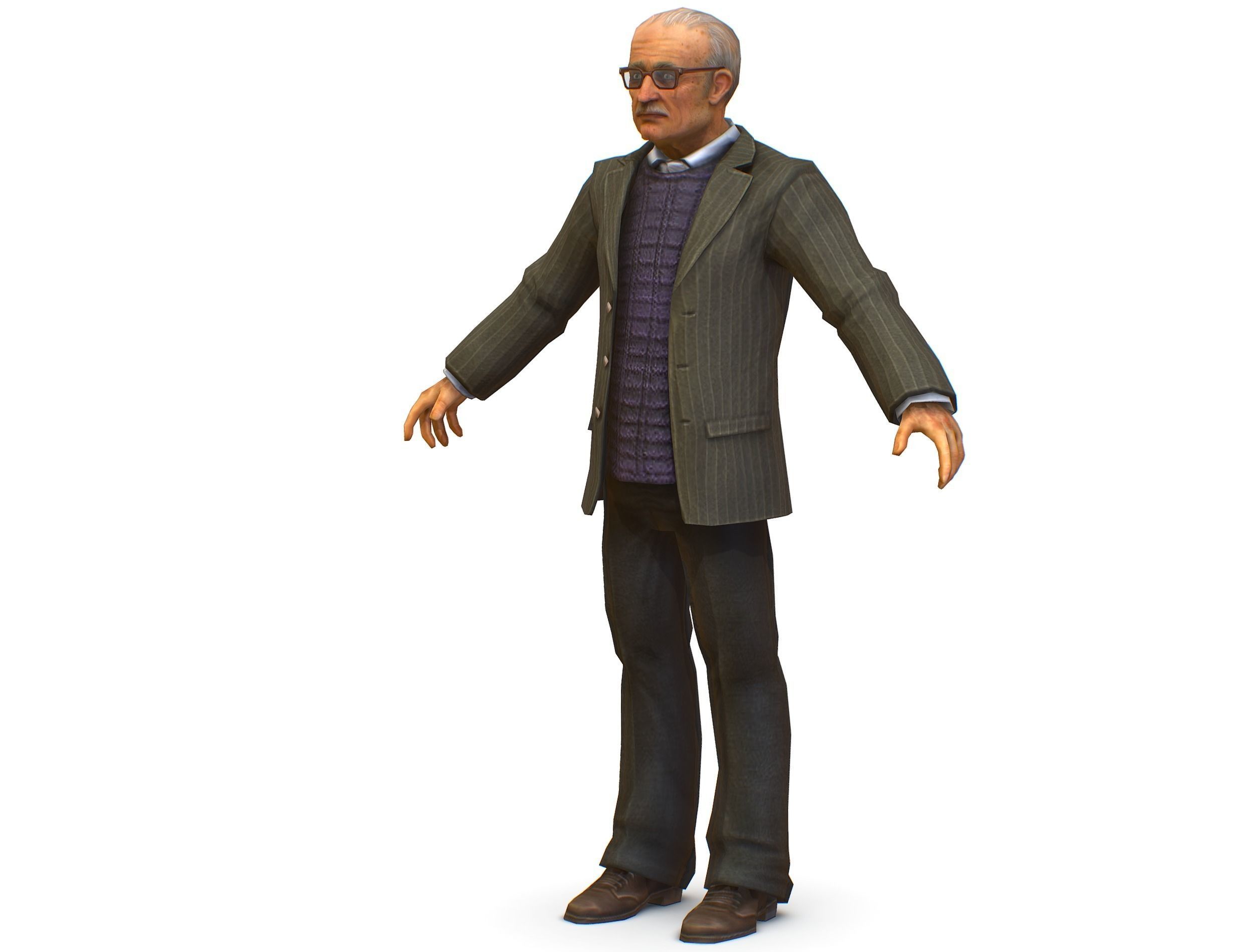 3D model an old man professor in a sweater jacket glasses VR / AR / low ...