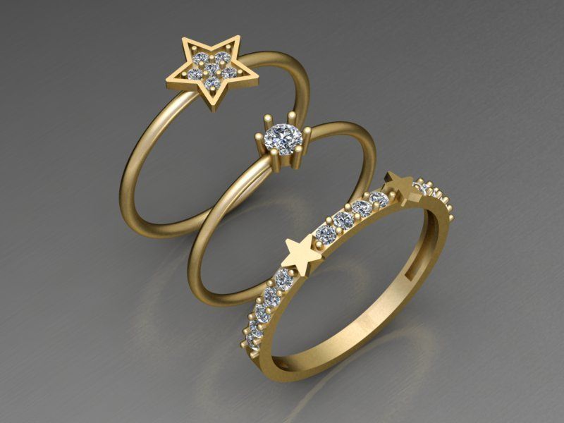 Triple Star Rings 3D model 3D printable | CGTrader