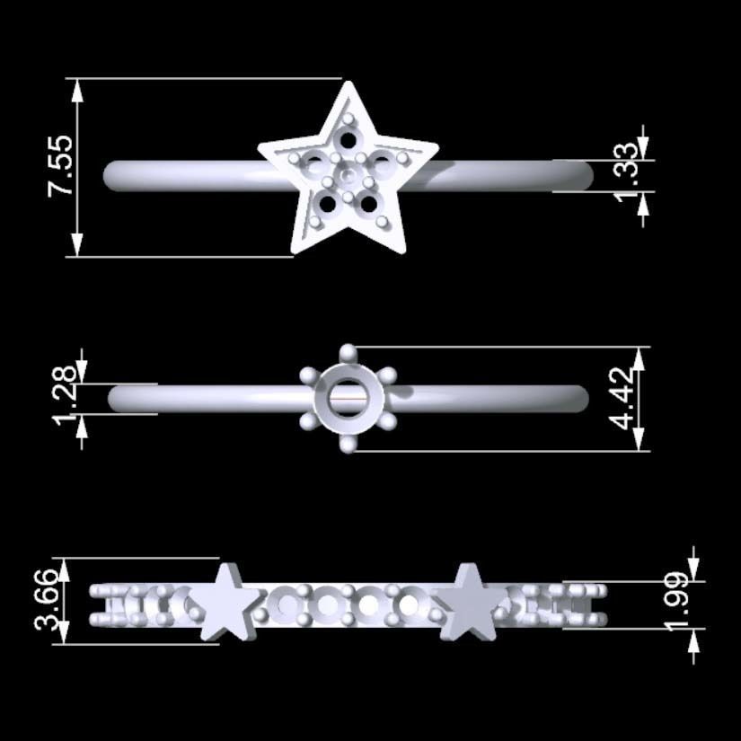 Triple Star Rings 3D model 3D printable | CGTrader