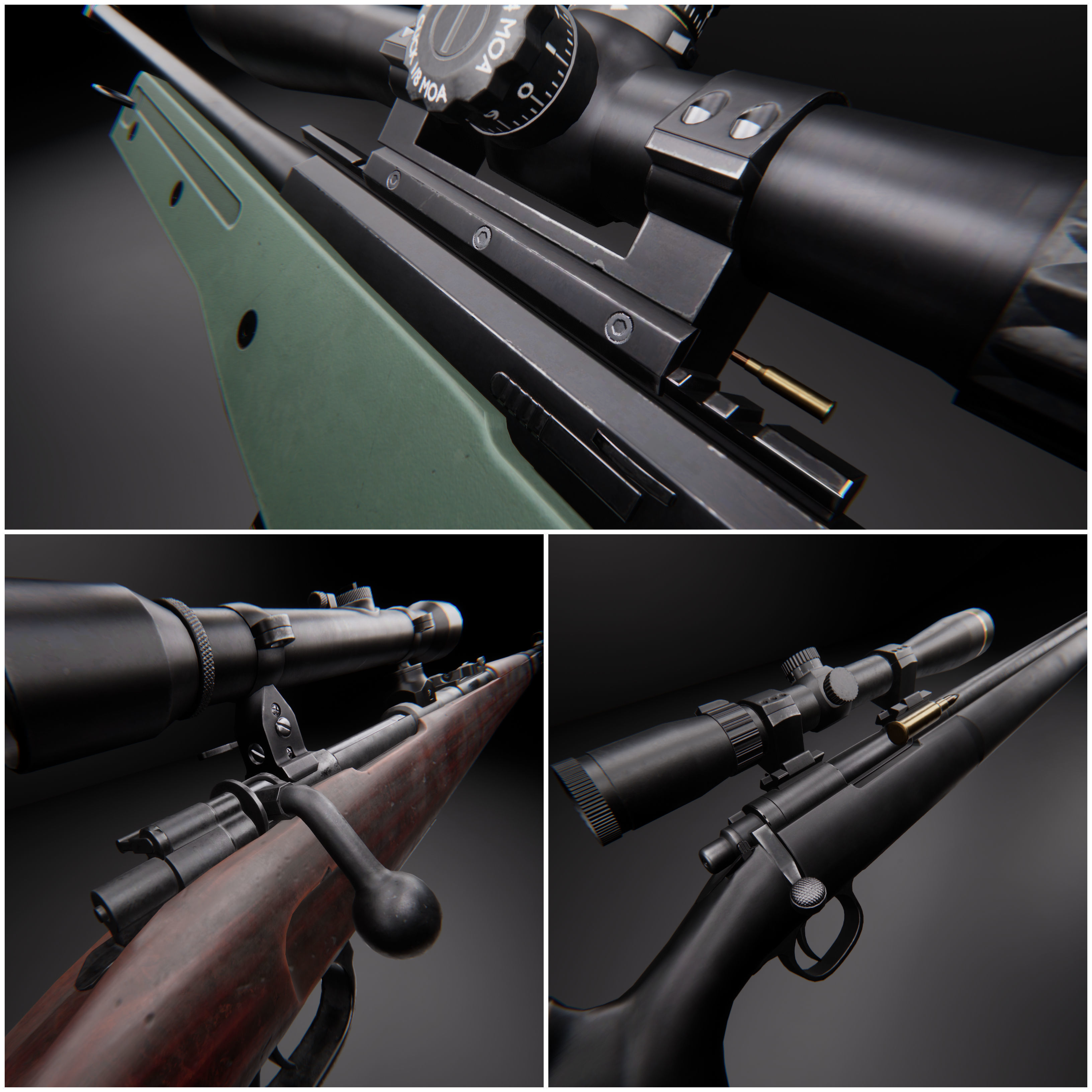 3D model Modern AAA Bolt Action Rifle Pack Game Ready PBR VR / AR / low ...