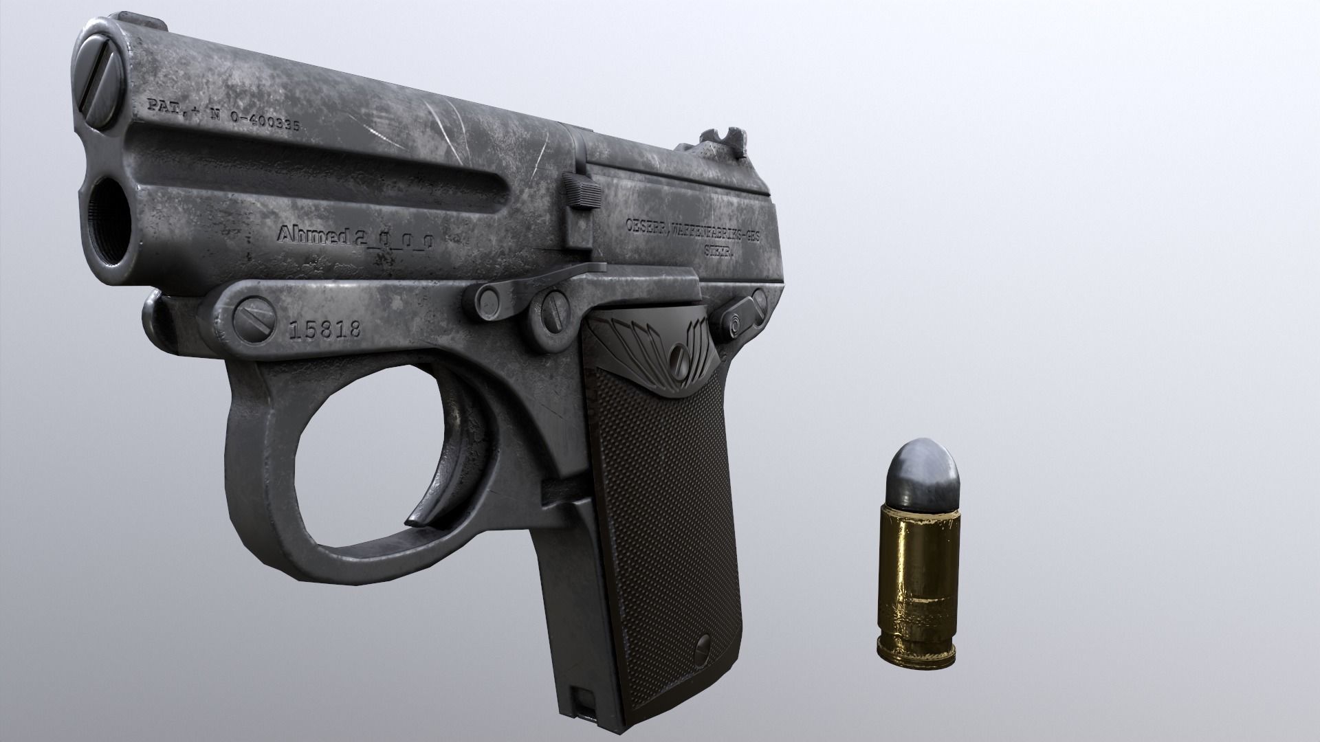 3D model Austrian Steyr-Pieper Model 1909 Pistol VR / AR / low-poly ...