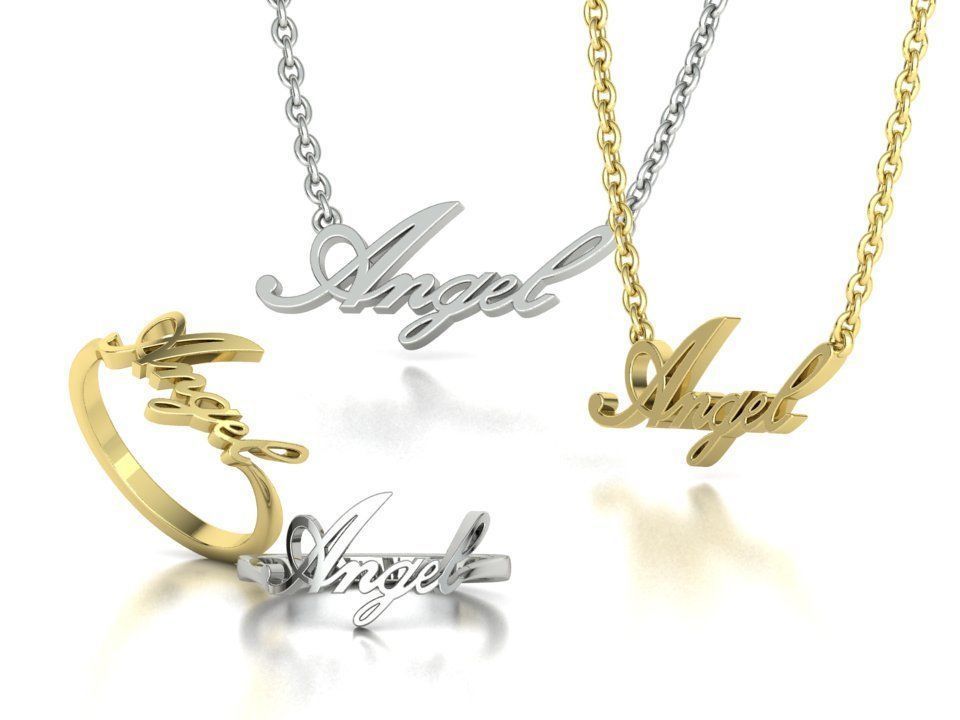 Angel Inscription Word Ring and Necklace 3dmodels 3D Model Collection ...