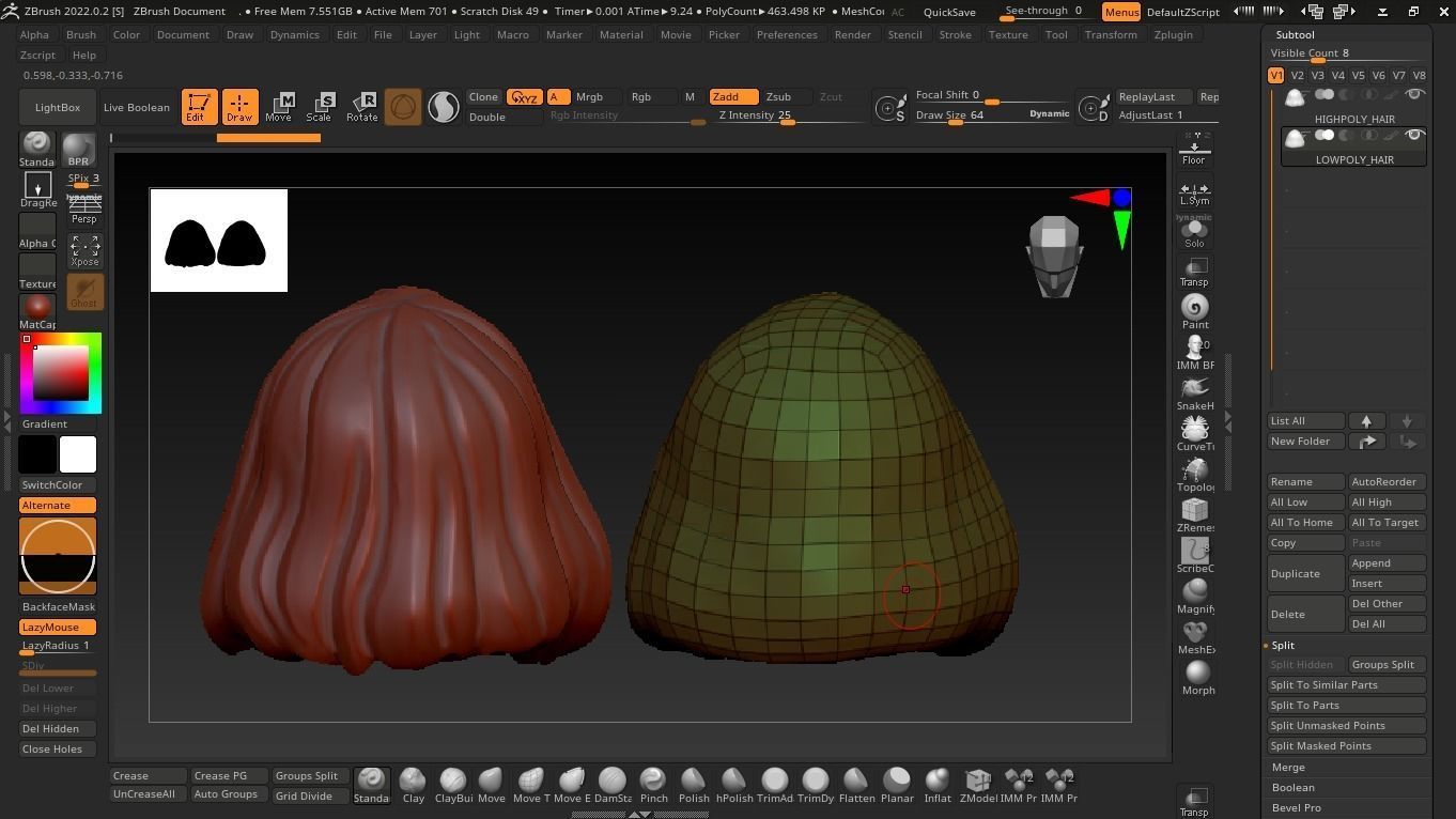 High poly and Low poly HAIR Base Mesh 3D model | CGTrader