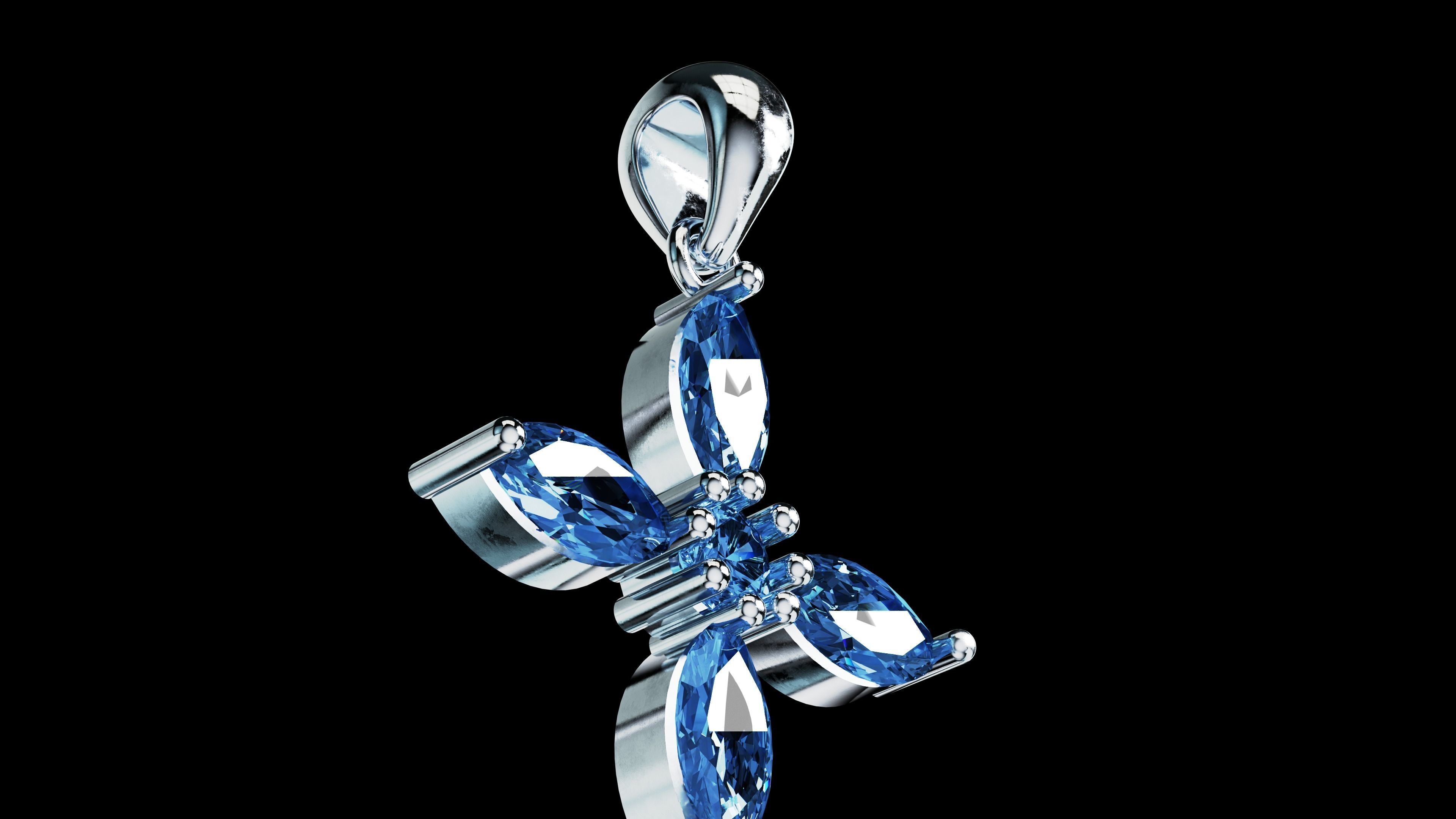 Thin Marquise stones cross pendant and round center stone 3D model 3D ...